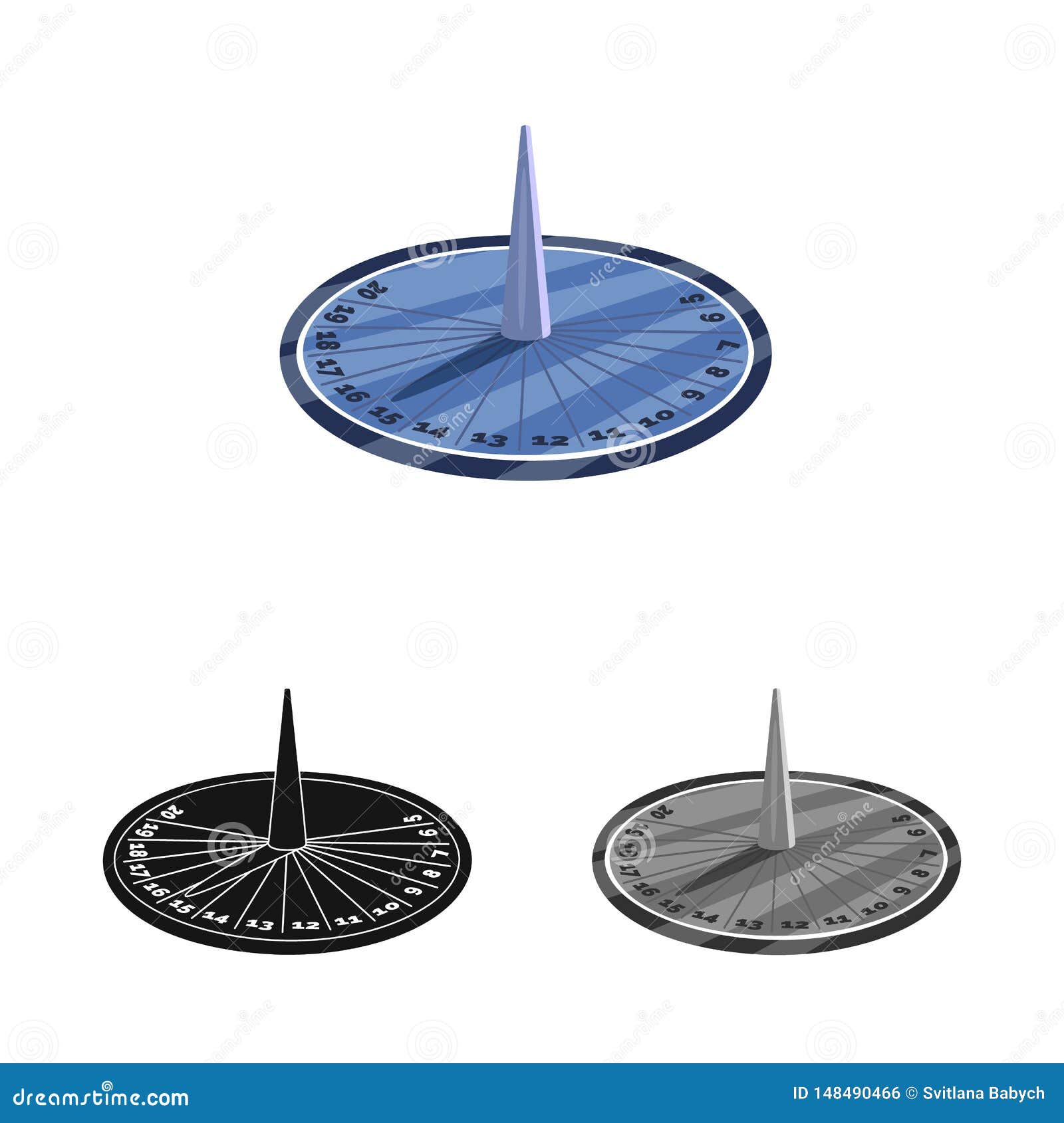 Vector Set Of Sundial Icons In Flat Style Isolated On A White ...