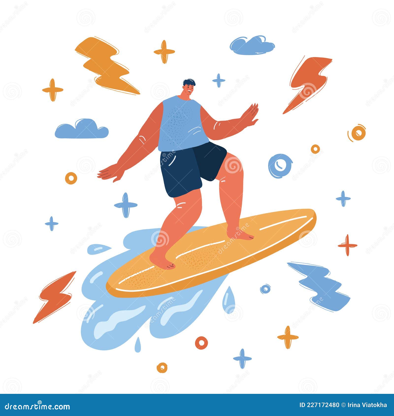 Vector Illustration of Surfer on Blue Ocean Wave Stock Vector ...