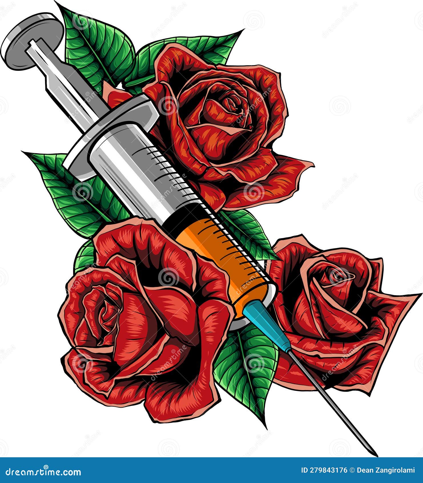 Vector Illustration of Syringe with Roses on White Background Stock ...