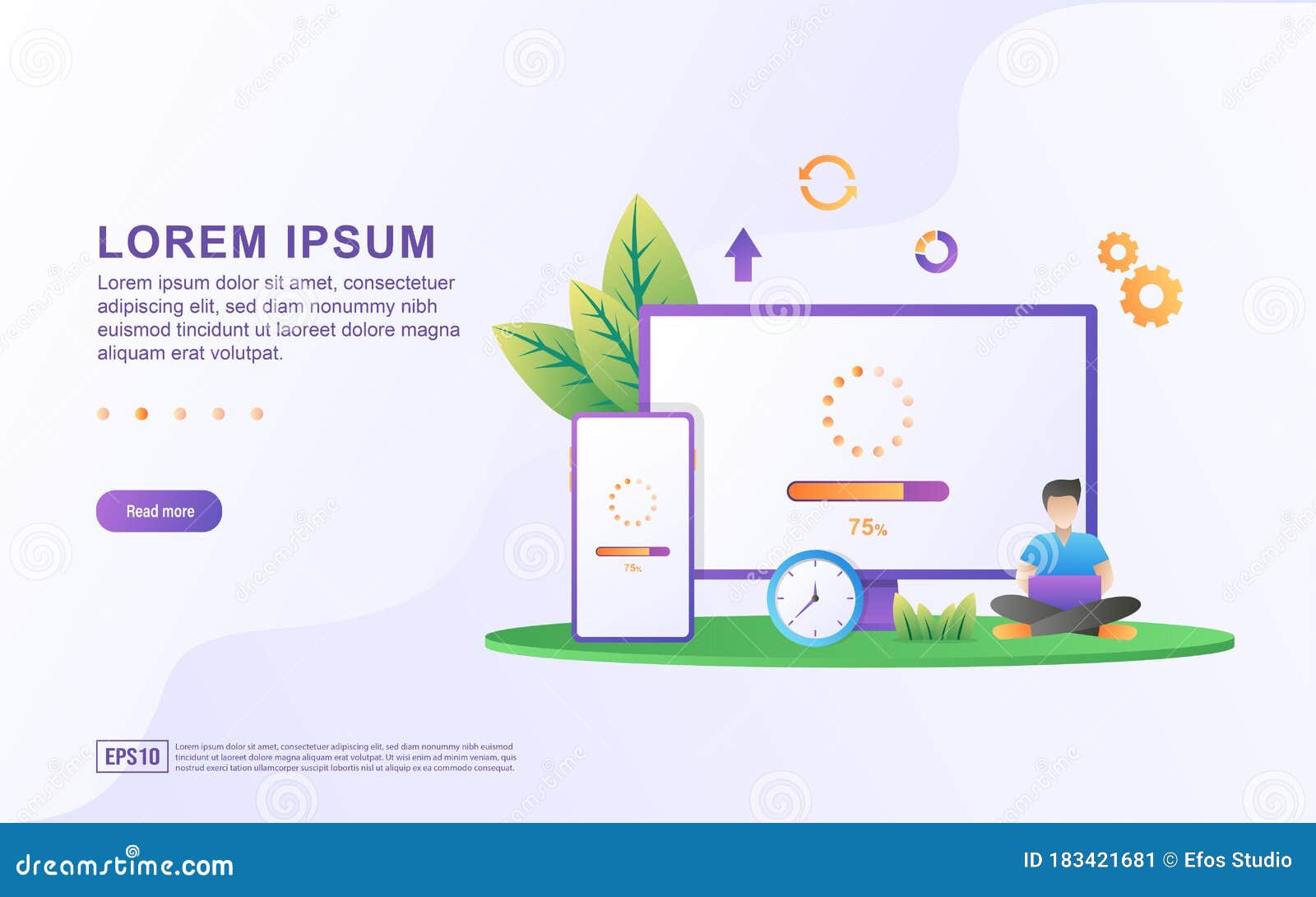 Vector Illustration of System Update and Maintenance with Computer and ...