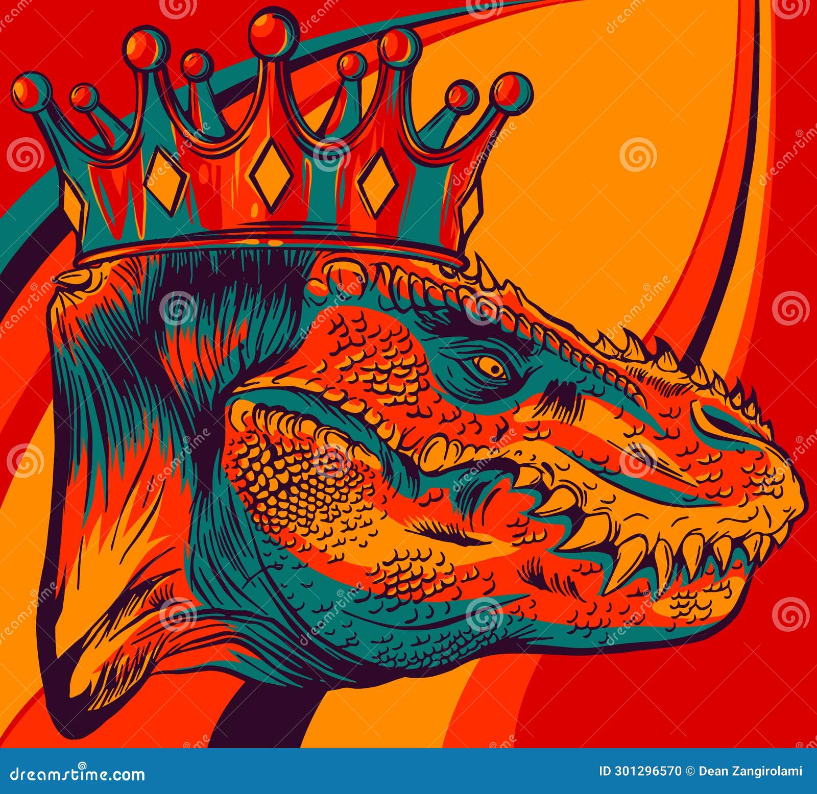 Vector Illustration of T Rex Head with Crown Stock Vector ...