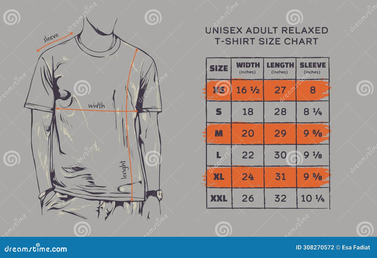 Vector Illustration of a T-shirt Size Chart Template Stock Illustration ...