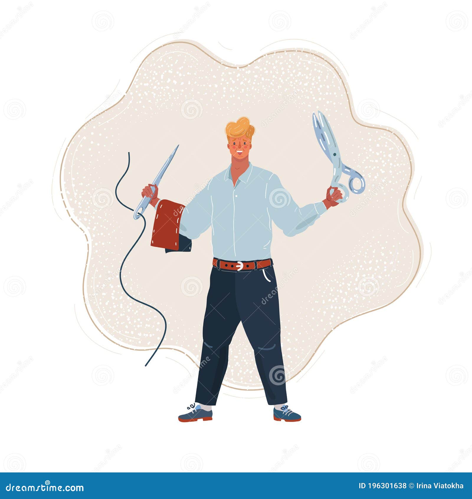 Vector Illustration of Tailor Man Holds a Pair of Tailor S Scissors and ...