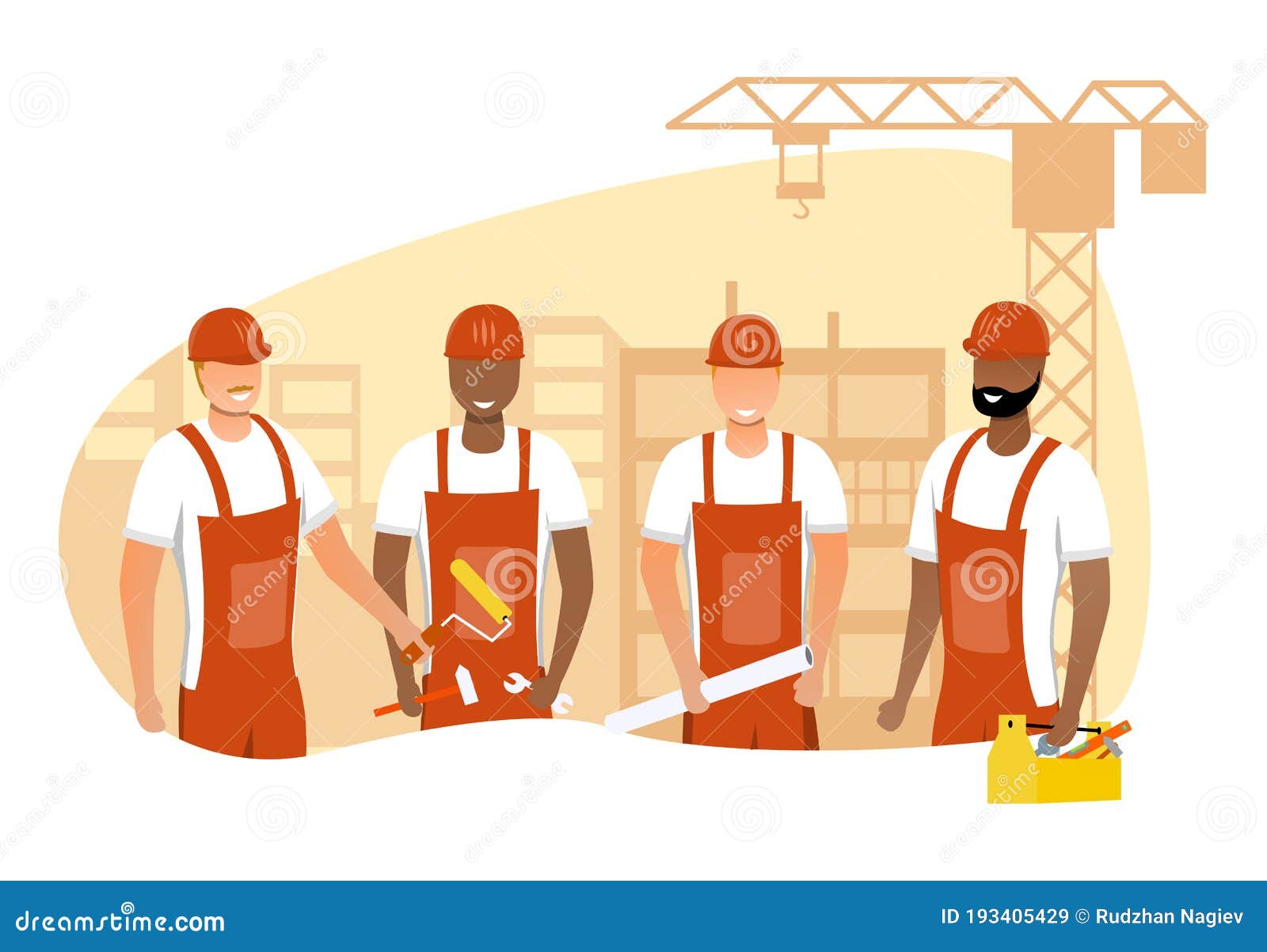 Vector Illustration of Team of Builders Stock Vector - Illustration of ...