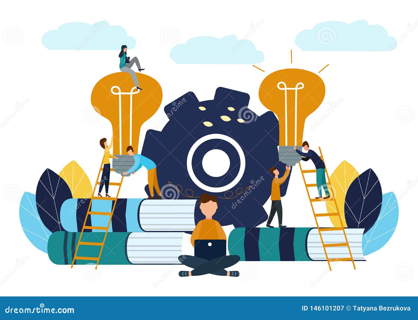 Vector Illustration, Teamwork, Employees Caught the Idea, Searching for ...