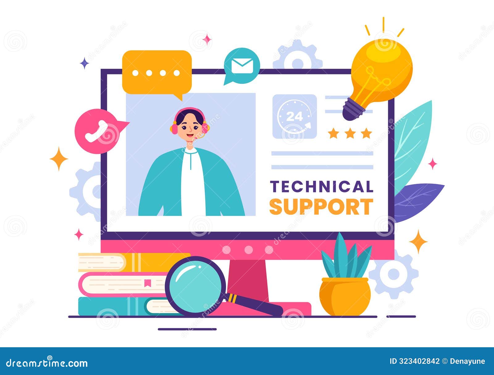 Vector Illustration of a Technical Support System Featuring Software ...