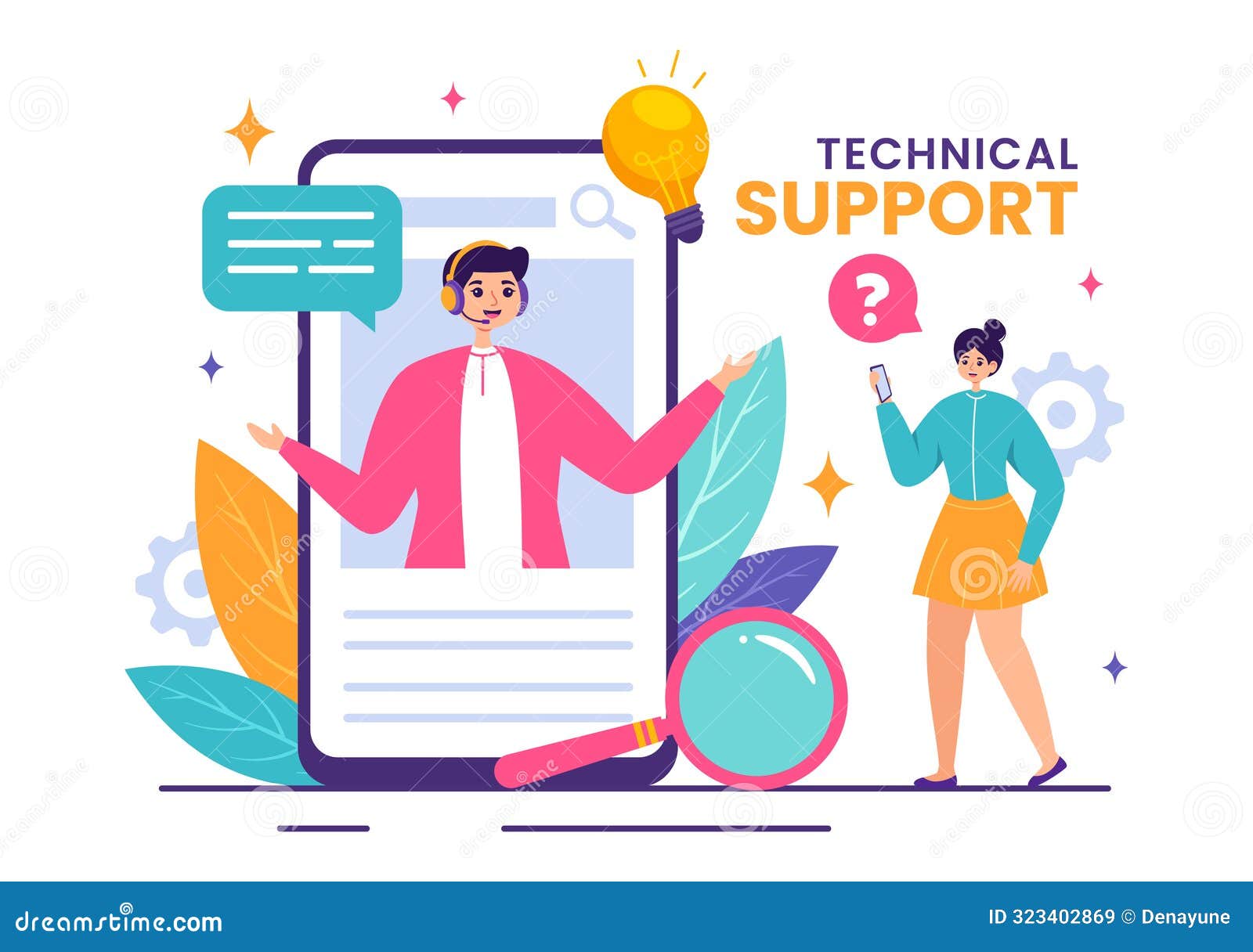 Vector Illustration of a Technical Support System Featuring Software ...