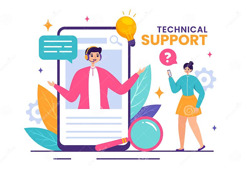 Vector Illustration of a Technical Support System Featuring Software ...