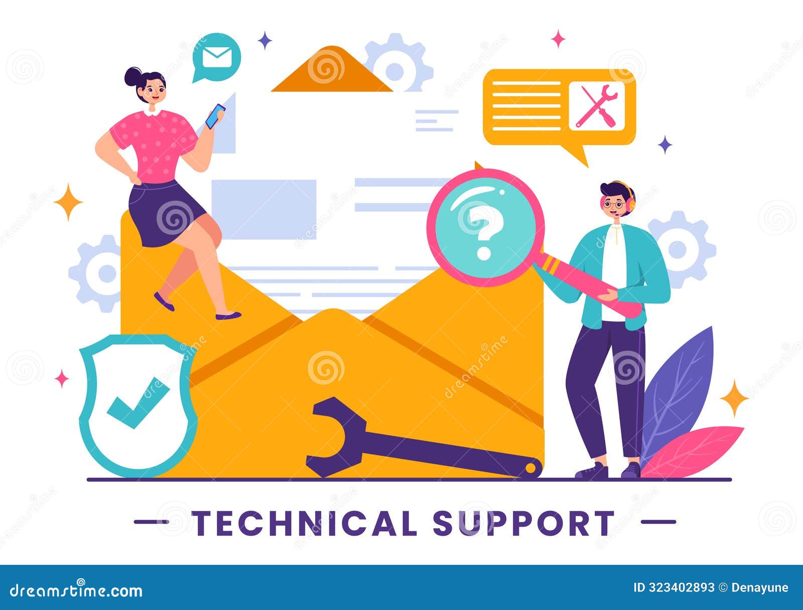 Vector Illustration of a Technical Support System Featuring Software ...