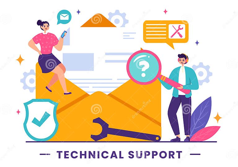Vector Illustration of a Technical Support System Featuring Software ...
