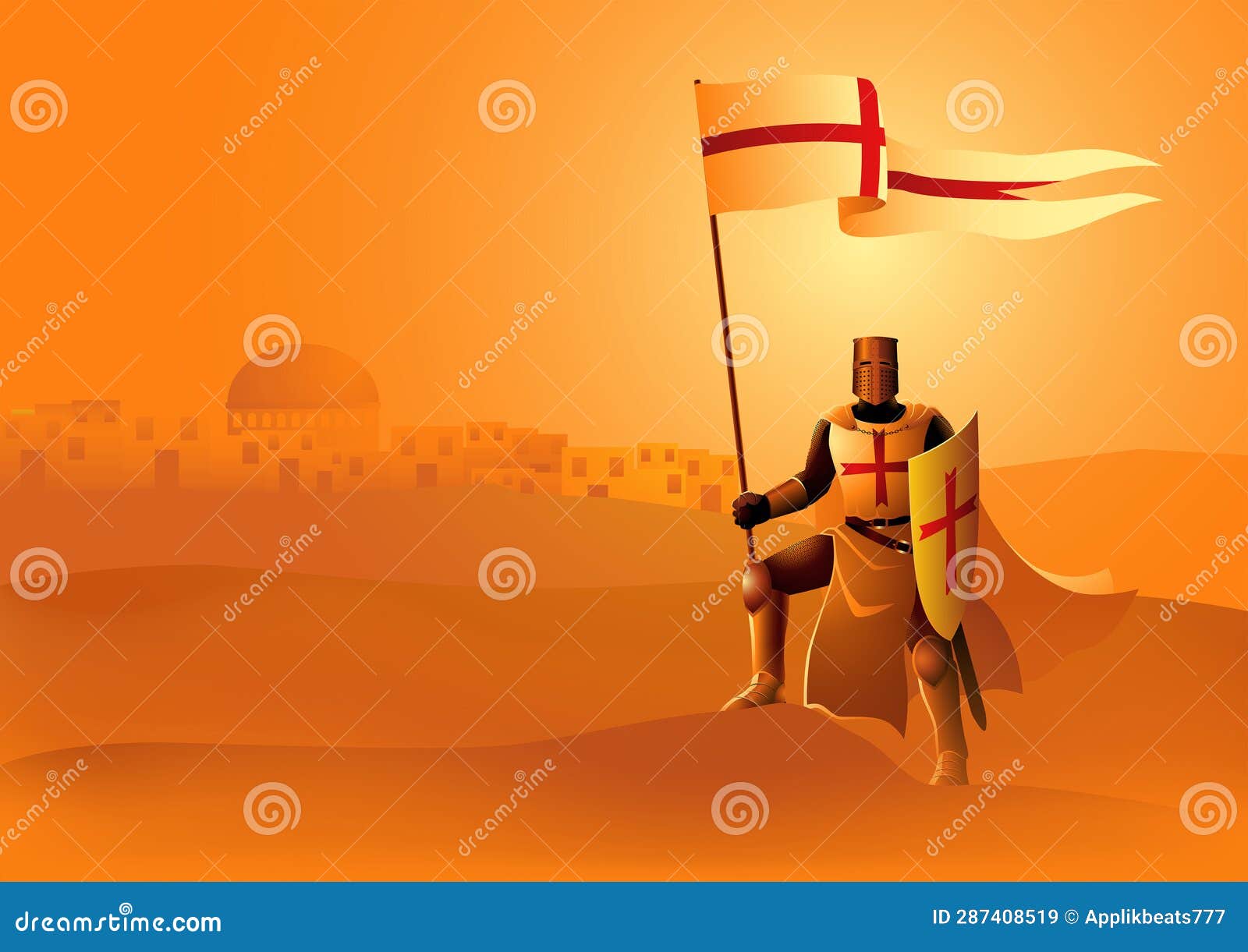 Knight of Templar with Flag and Shield Stock Illustration ...