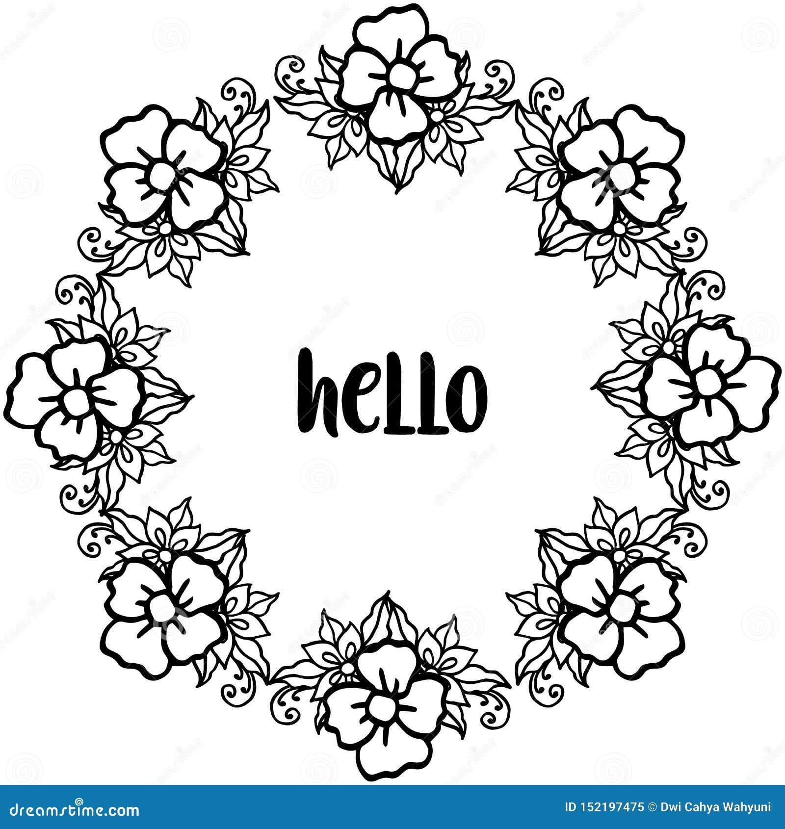 Vector Illustration Template Card Hello with Cute Flower Frame Stock ...