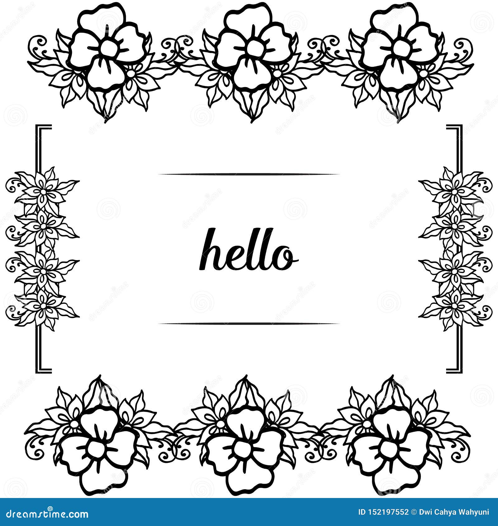 Vector Illustration Template Card Hello with Cute Flower Frame Stock ...