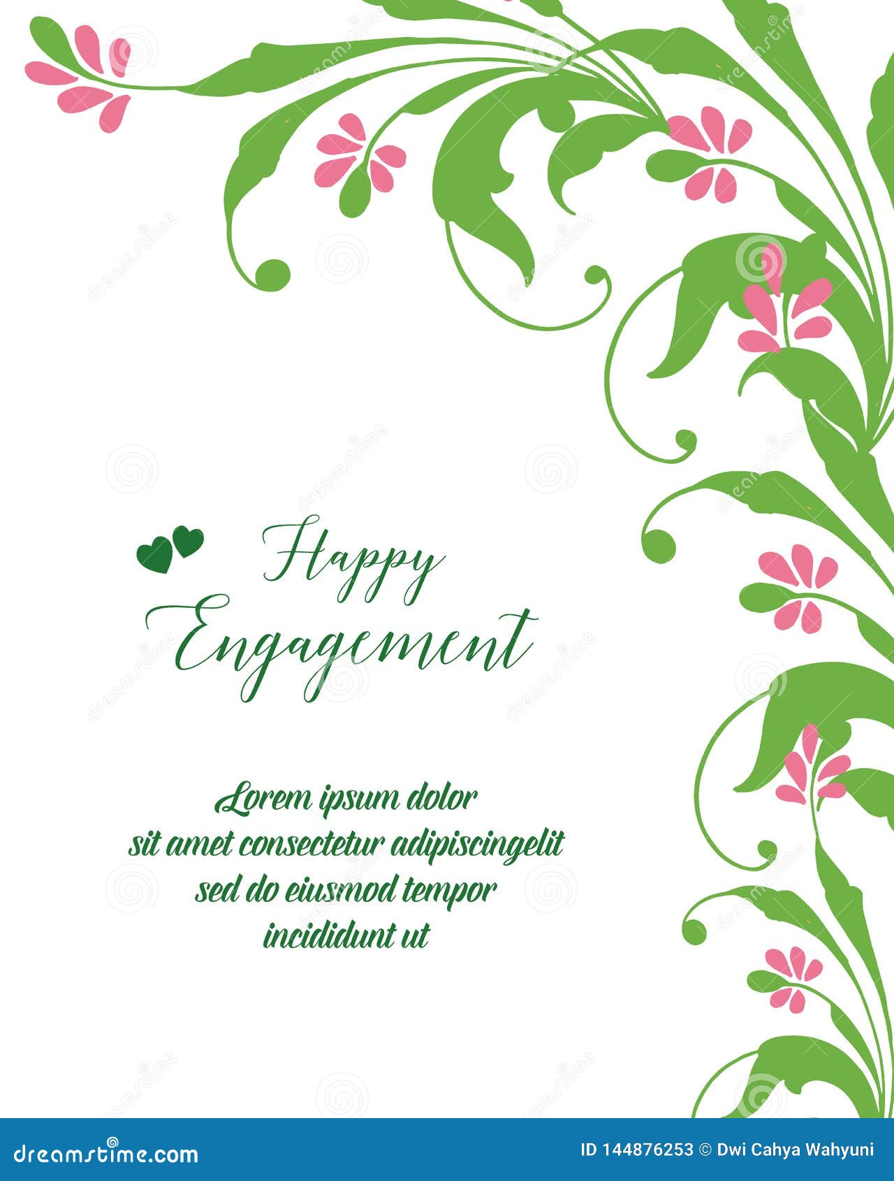 Vector Illustration Template of Happy Engagement with Leaf Flower Frame ...