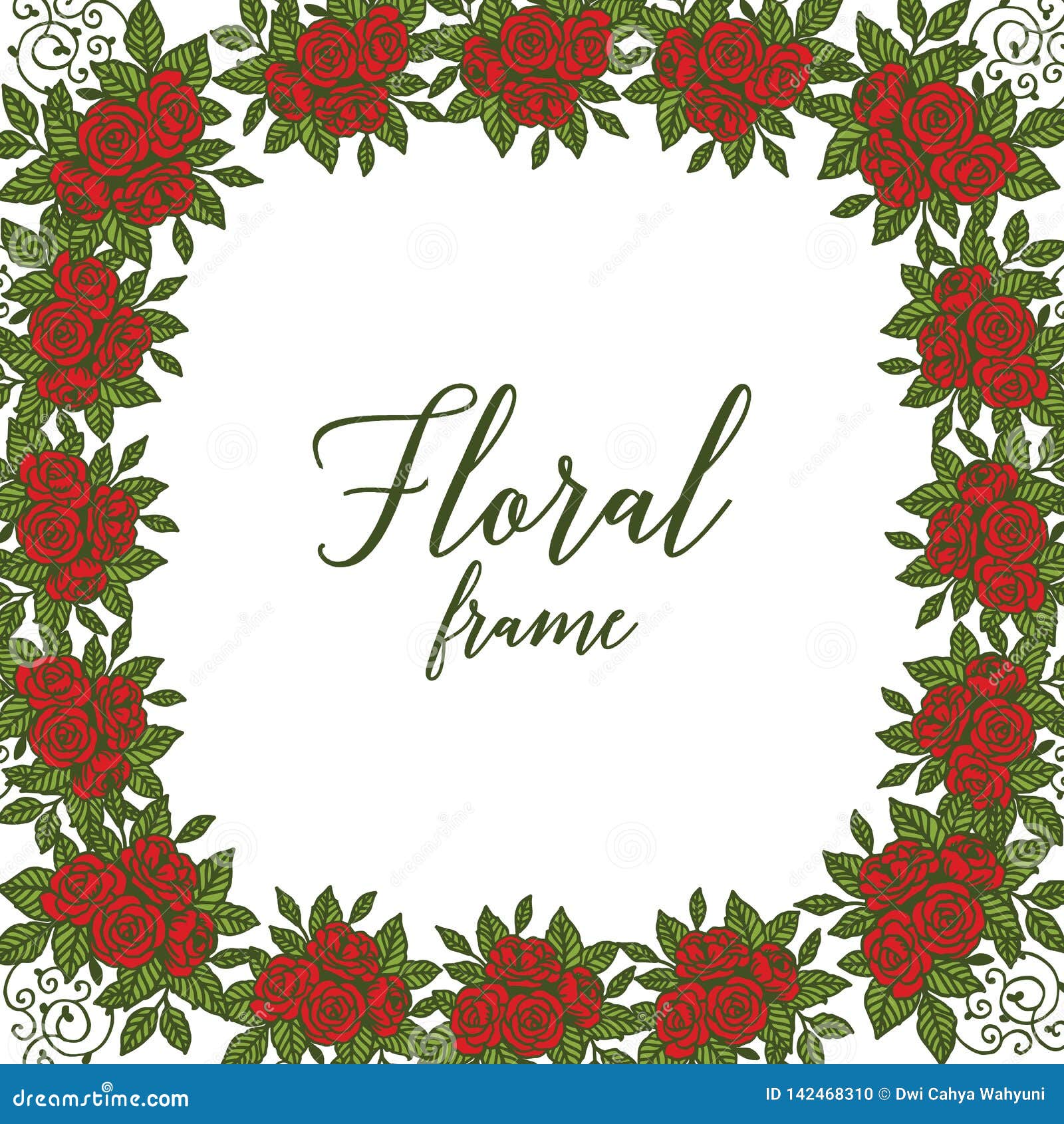 Vector Illustration Template or Invitation Card with Crowd Red Floral ...