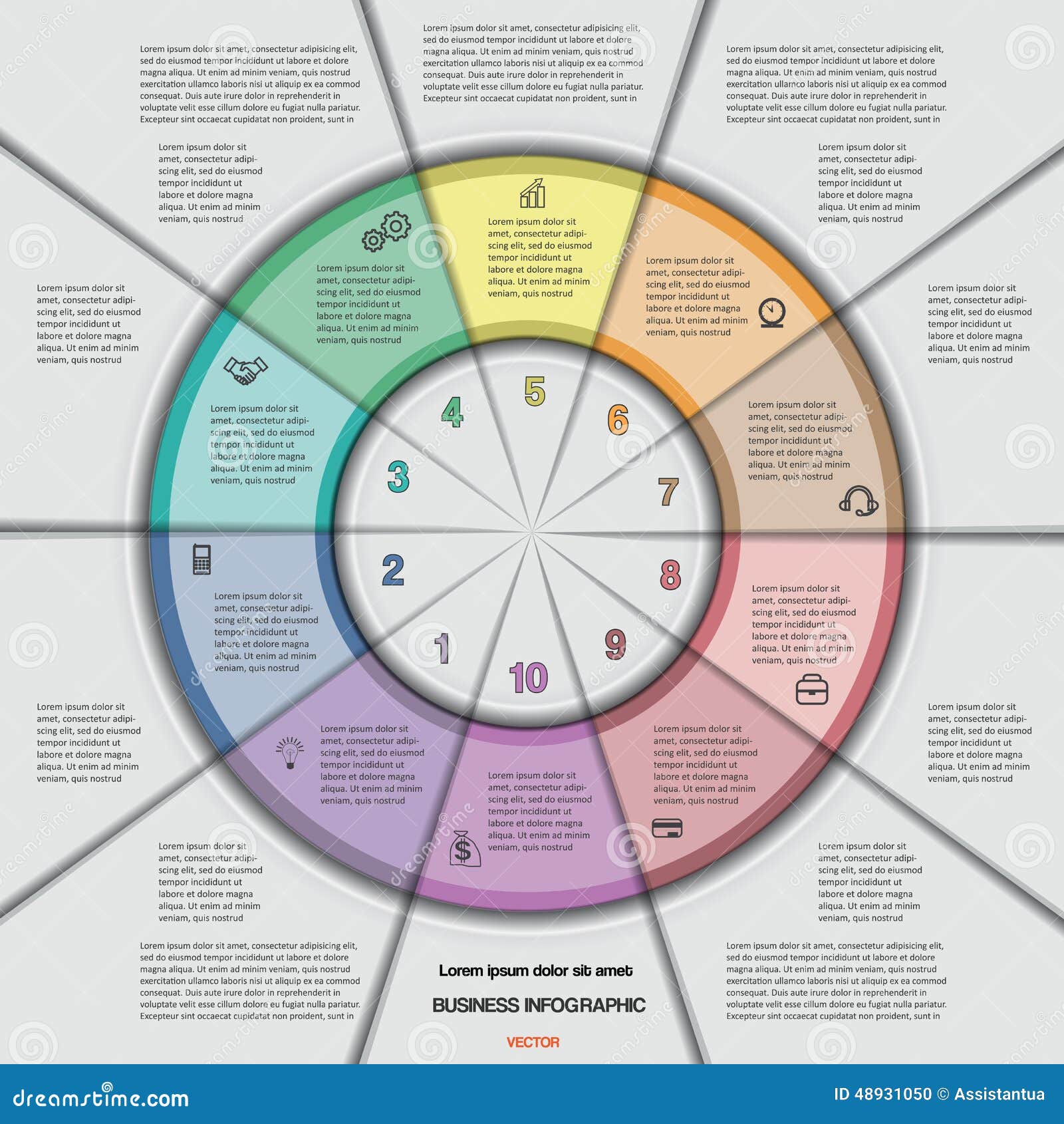 Vector Illustration Template with Text Areas on 10 Positions Stock ...