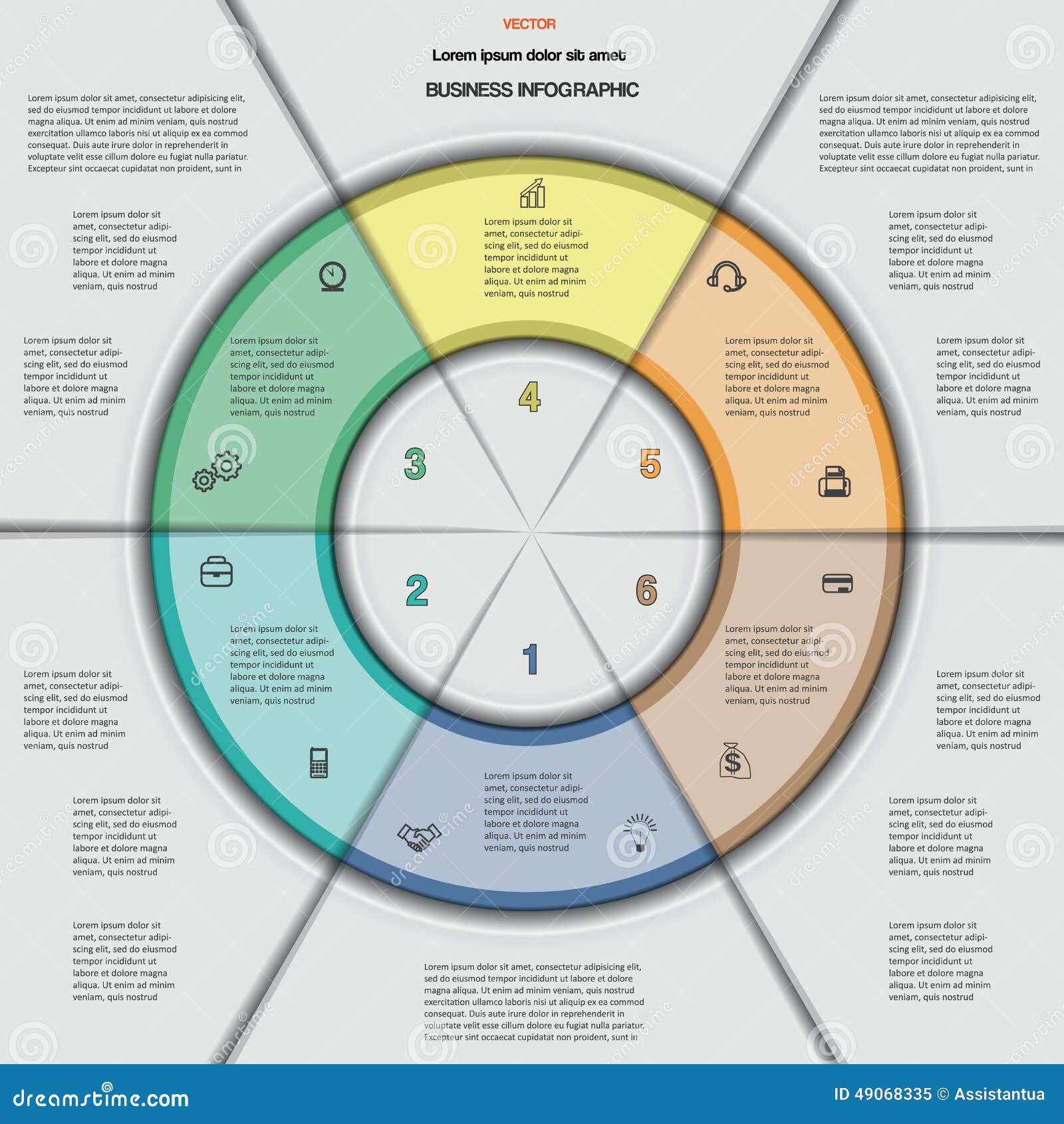 Vector Illustration Template with Text Areas on 6 Positions Stock ...
