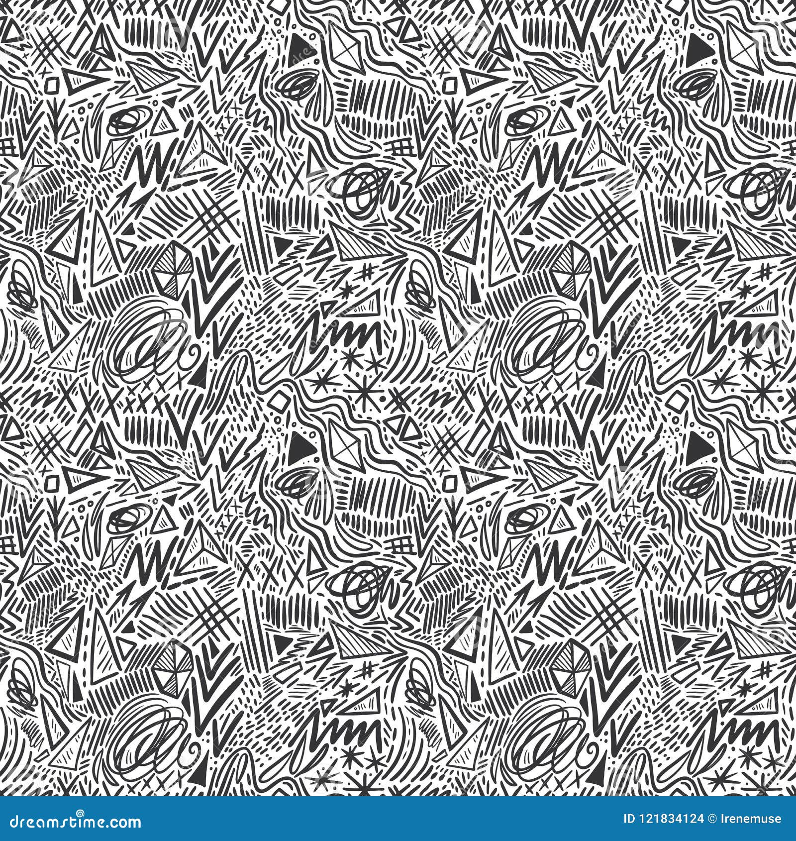 Geometric Doodle Hand Drawn Seamless Pattern. Random Decorative ...