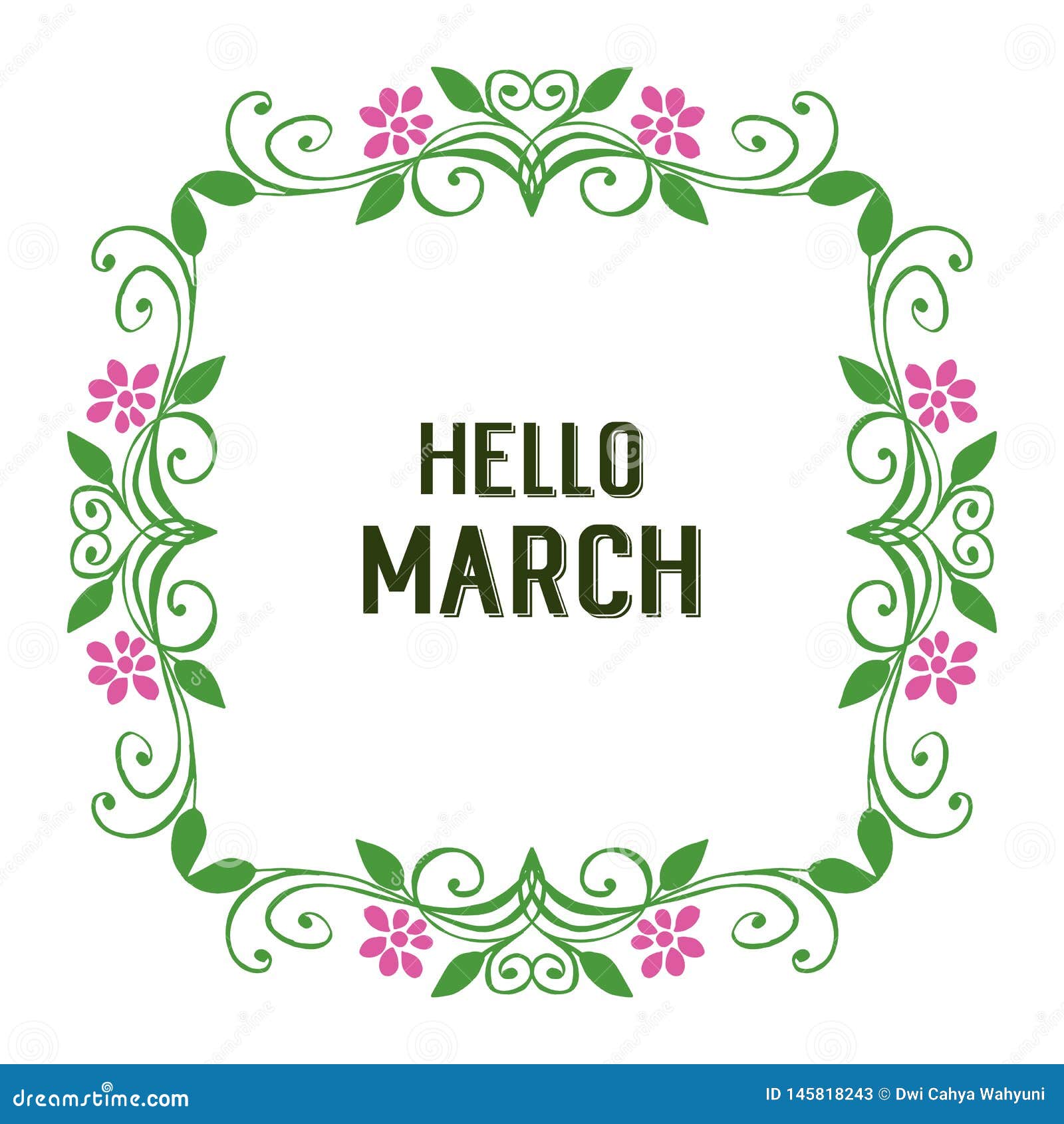Vector Illustration Text Hello March with Design Flower Frame Stock ...