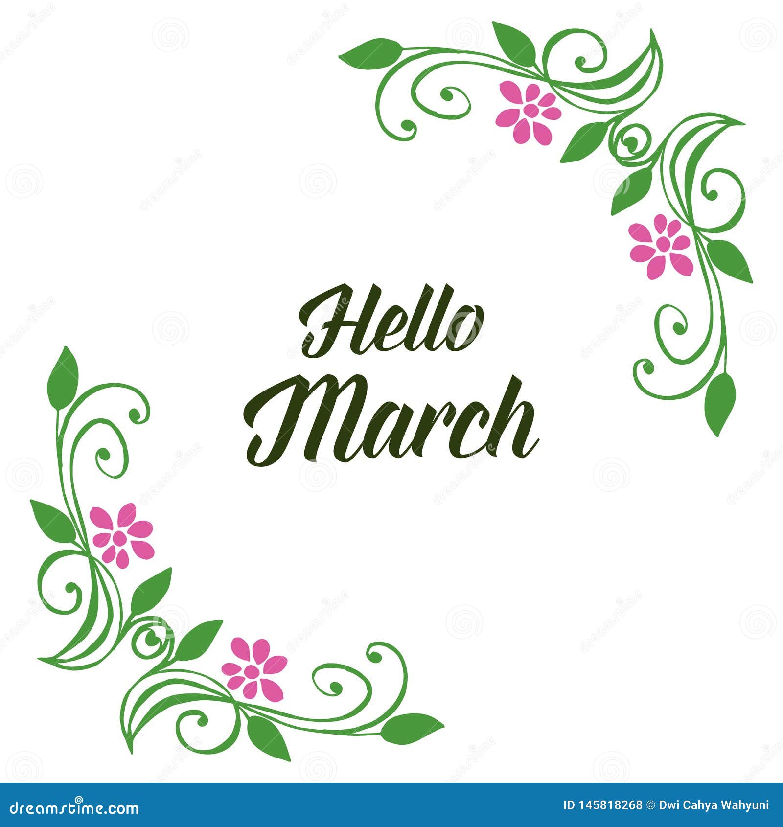 Vector Illustration Text Hello March with Design Flower Frame Stock ...