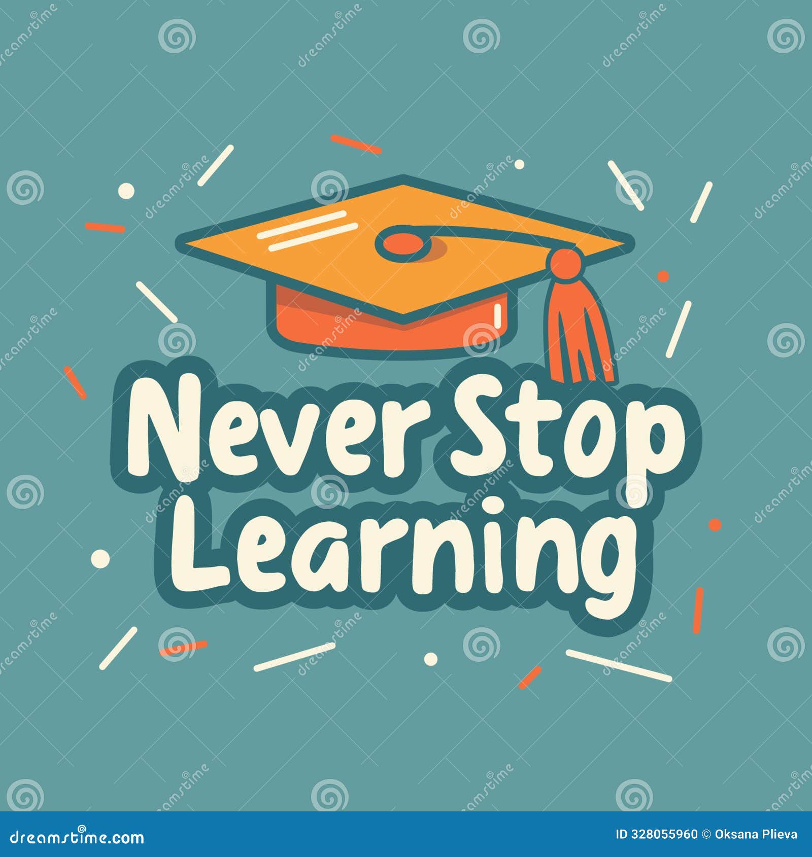 Vector Illustration with Text Never Stop Learning and Graduation Cap ...