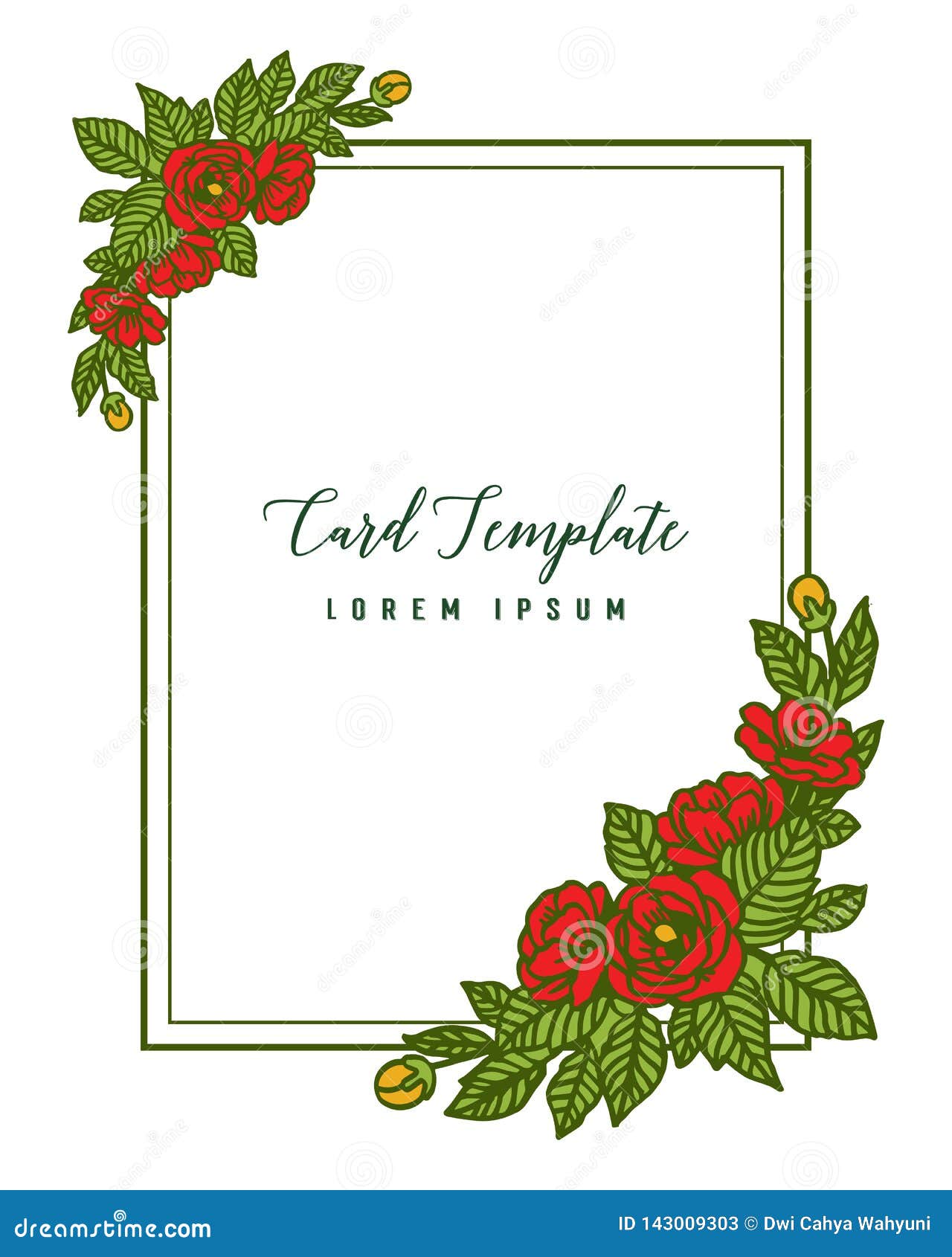 Vector Illustration Texture of Card Template with Red Rose Flower Frame ...