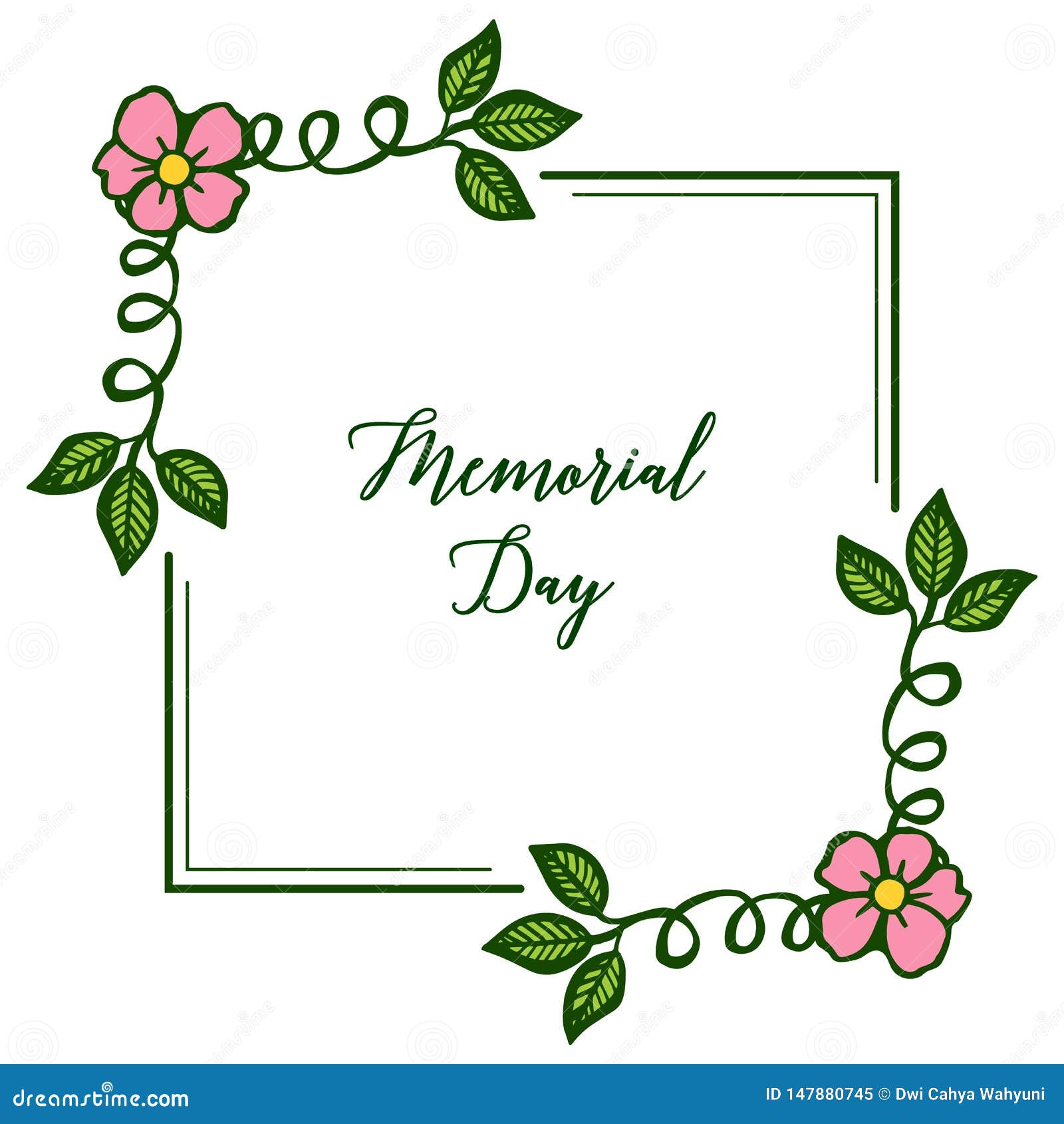 Vector Illustration Texture Leaf Floral Frame for Template of Memorial ...