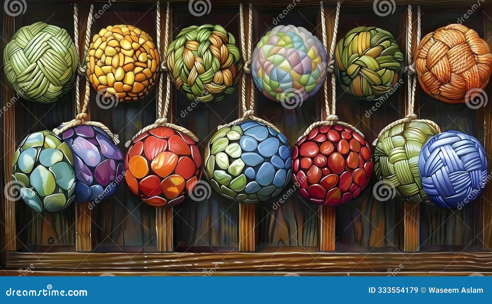 Vector Illustration of Textured Balls with Wavy Striped Pattern Stock ...