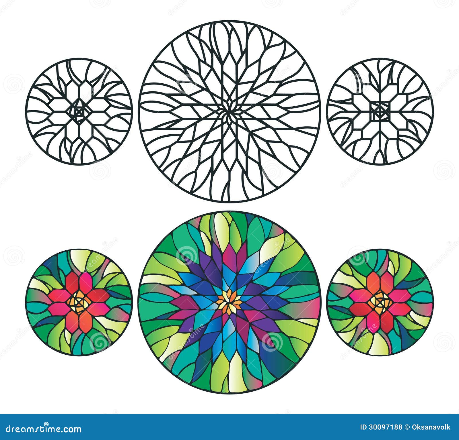 Flower Stained Glass Ornaments Vector Illustration Stock Vector ...