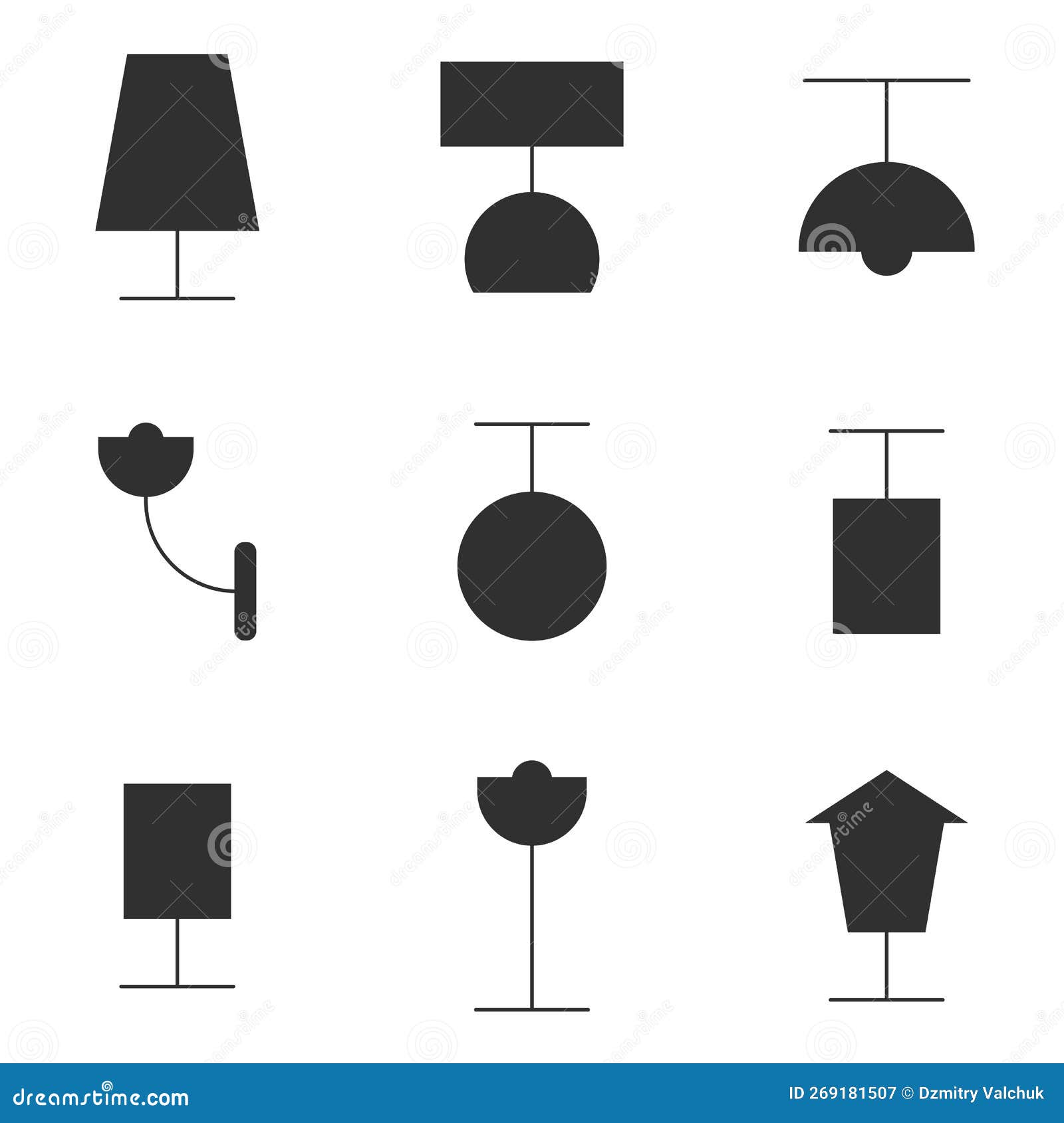 Vector Illustration on the Theme Lamp Icons Stock Vector - Illustration ...