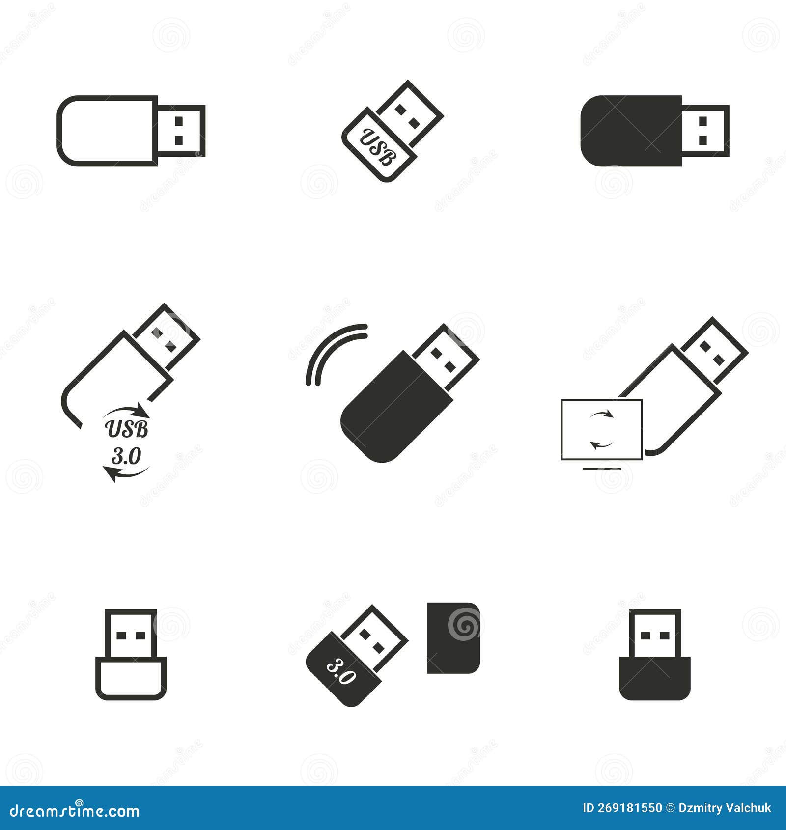Vector Illustration on the Theme Usb Icons Stock Vector - Illustration ...