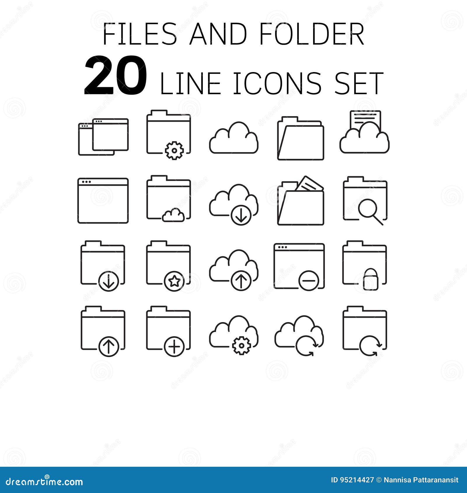 Vector Illustration Of Thin Line Icons For Files And Folders. Stock ...