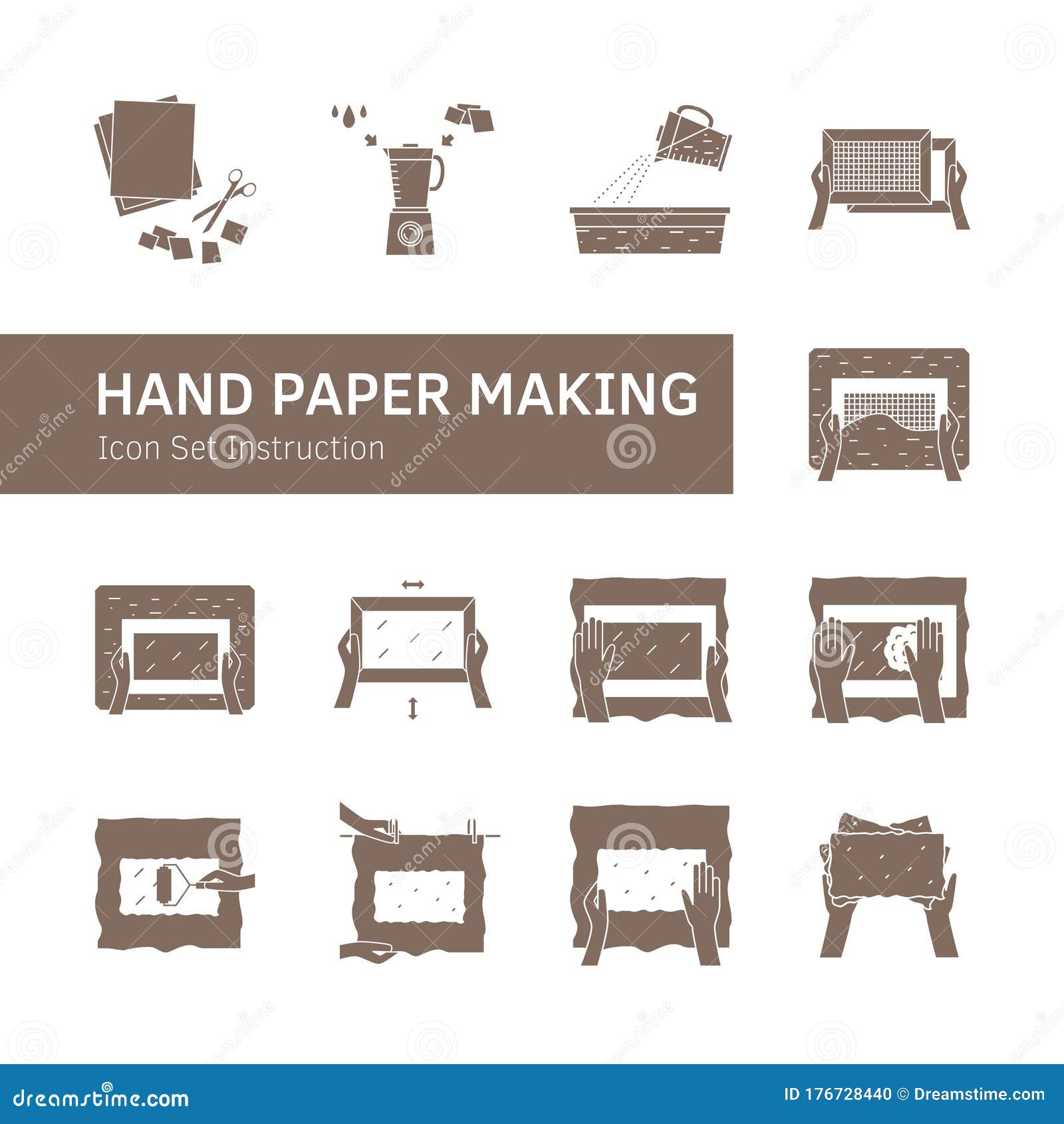 Hand Paper Making Process Icon Set Vector Stock Vector - Illustration ...