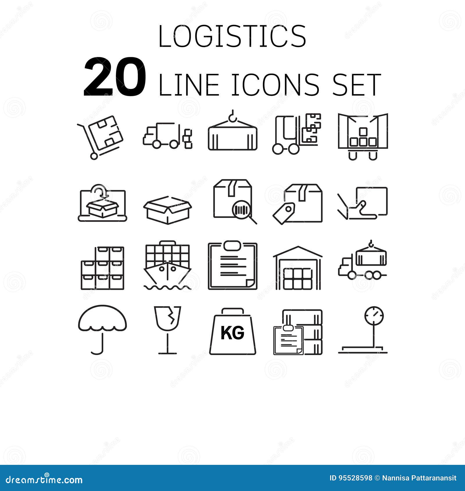Vector Illustration of Thin Line Icons for Logistic. Stock Vector ...