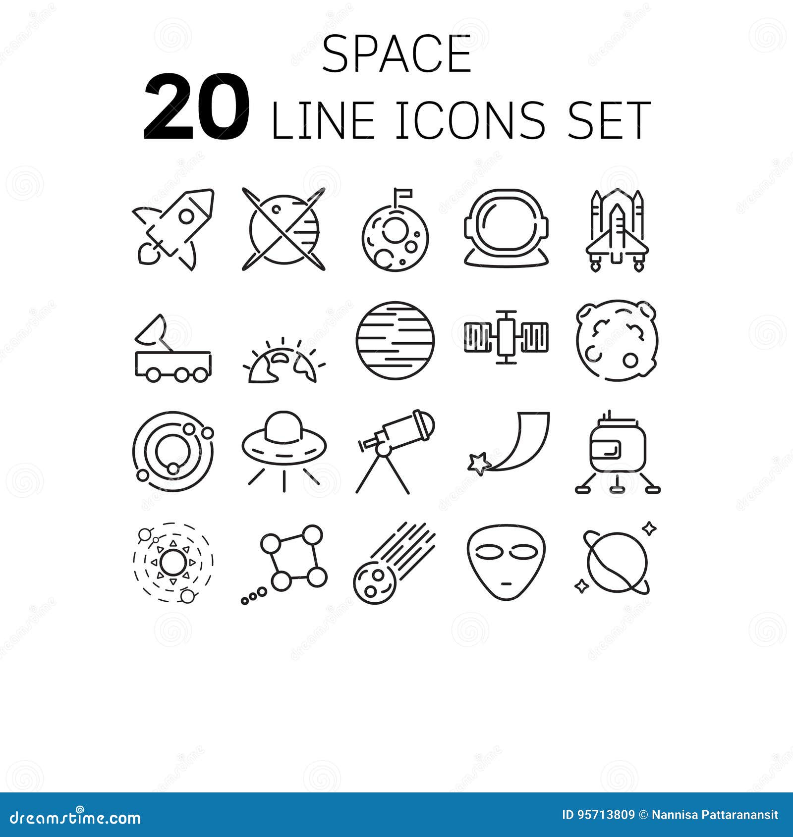 Vector Illustration of Thin Line Icons for Space . Stock Vector ...