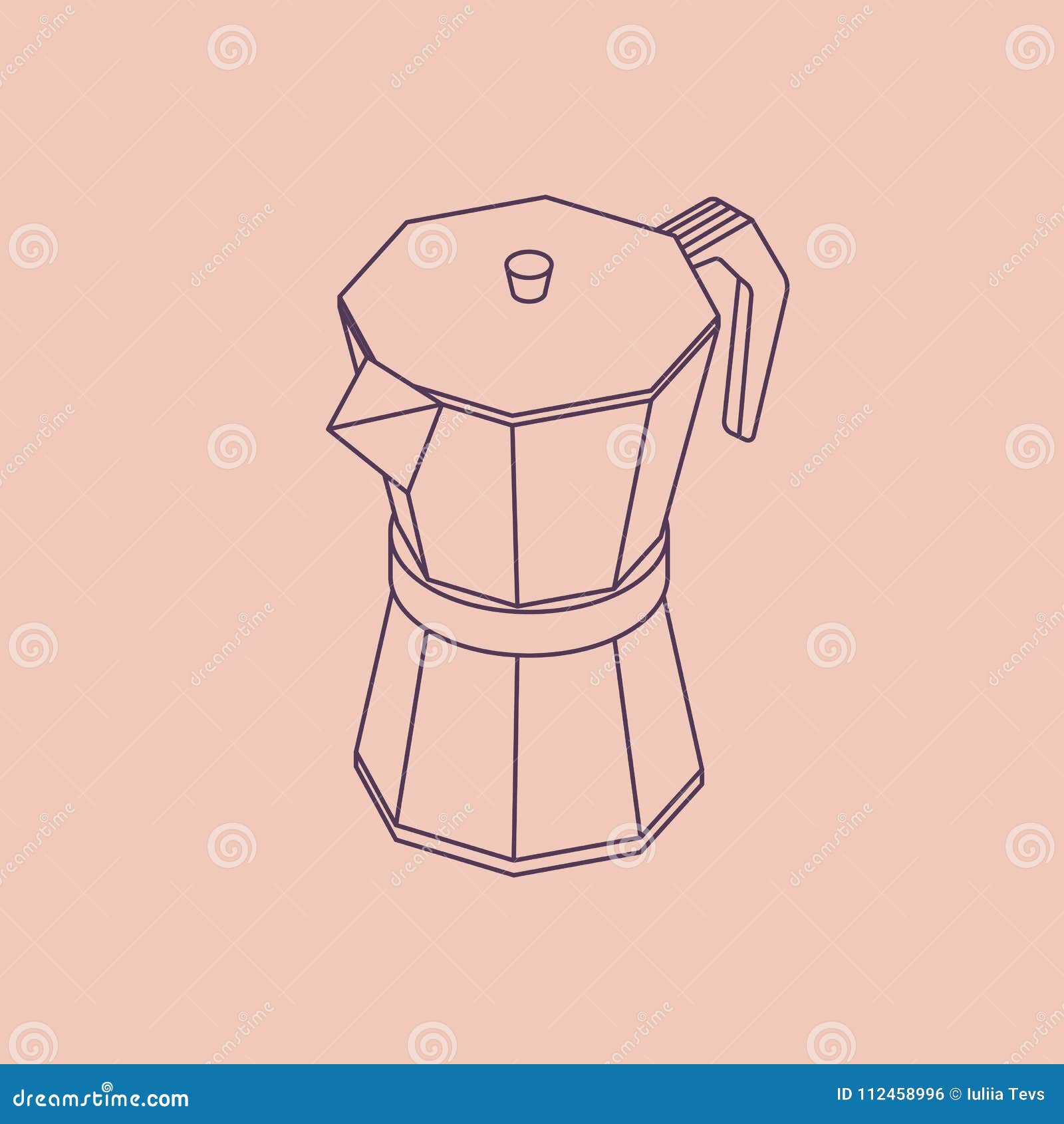 Vector Illustration Thin Line Sketch with 3D Coffee Moka Pot. Coffee ...