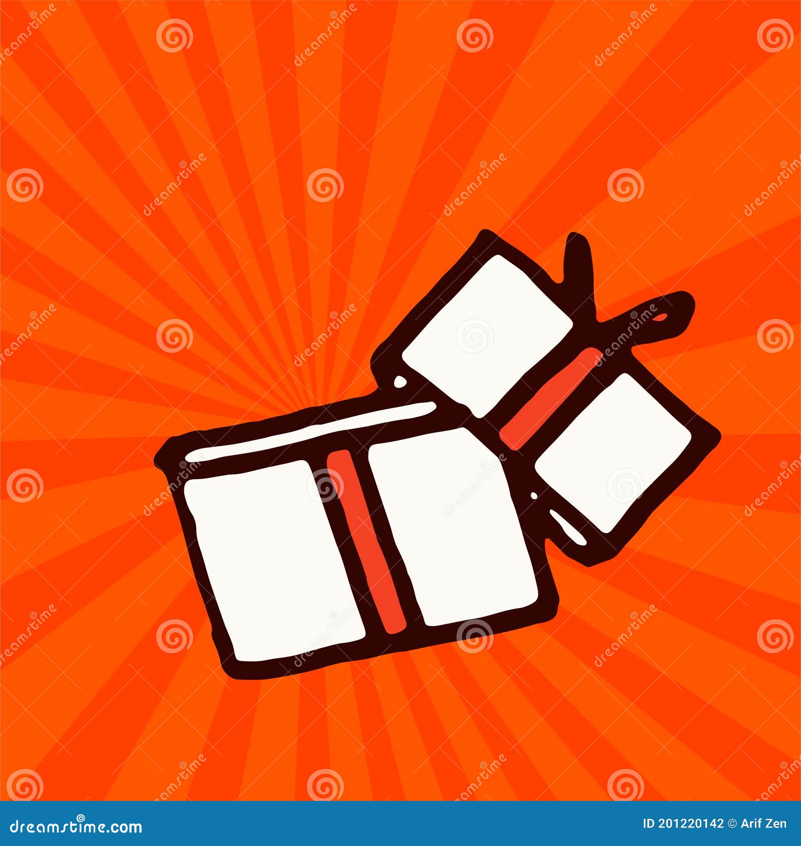 Vector Illustration of Thin Outline Gift Box with Red Ribbon Isolated ...