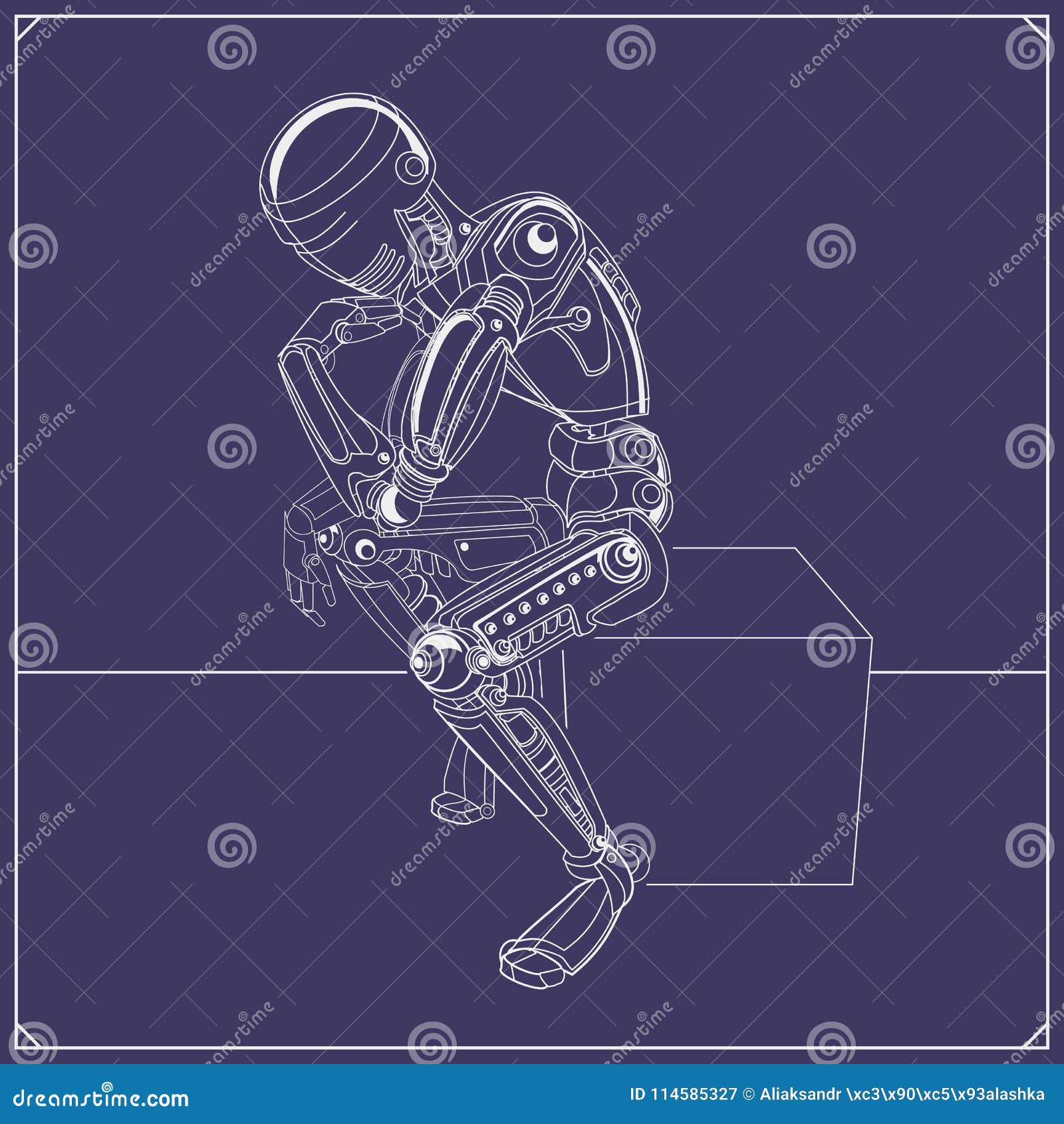 Vector Illustration of the Thinking Robot. Stock Vector - Illustration ...