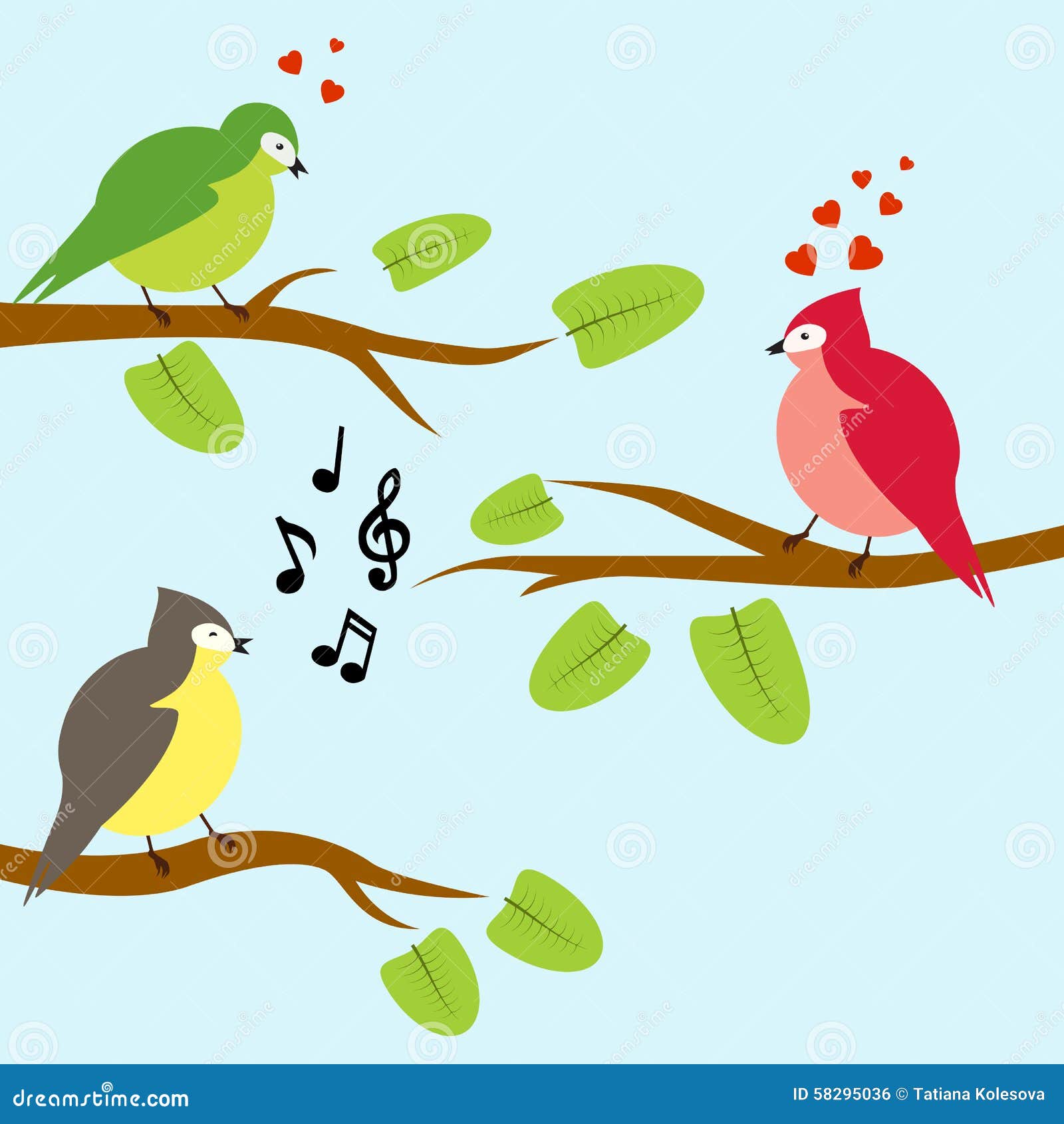 Vector Illustration of Three Birds on Branches Stock Vector ...