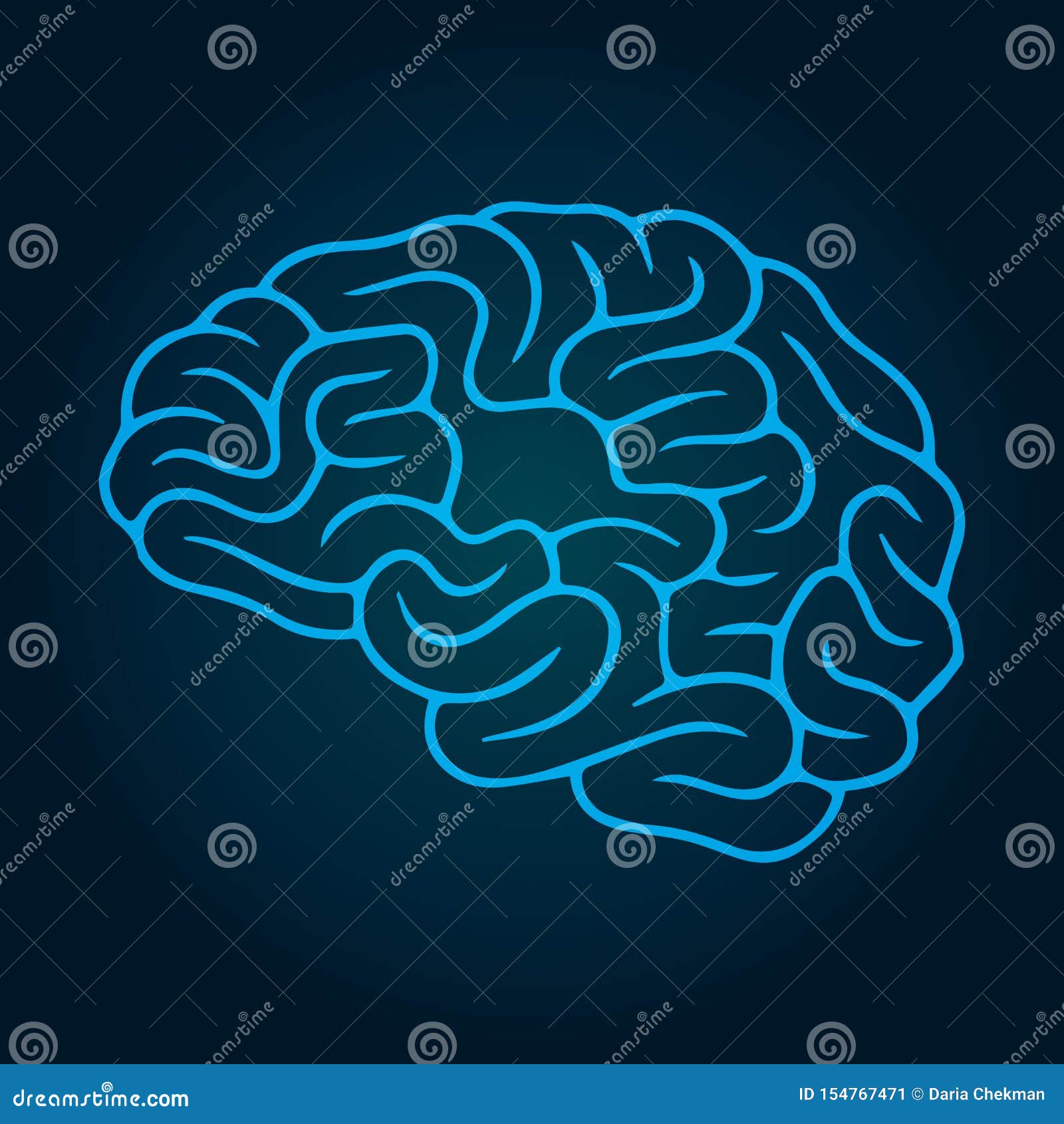 Vector Illustration, Three-dimensional Brain on a Dark Background Stock ...