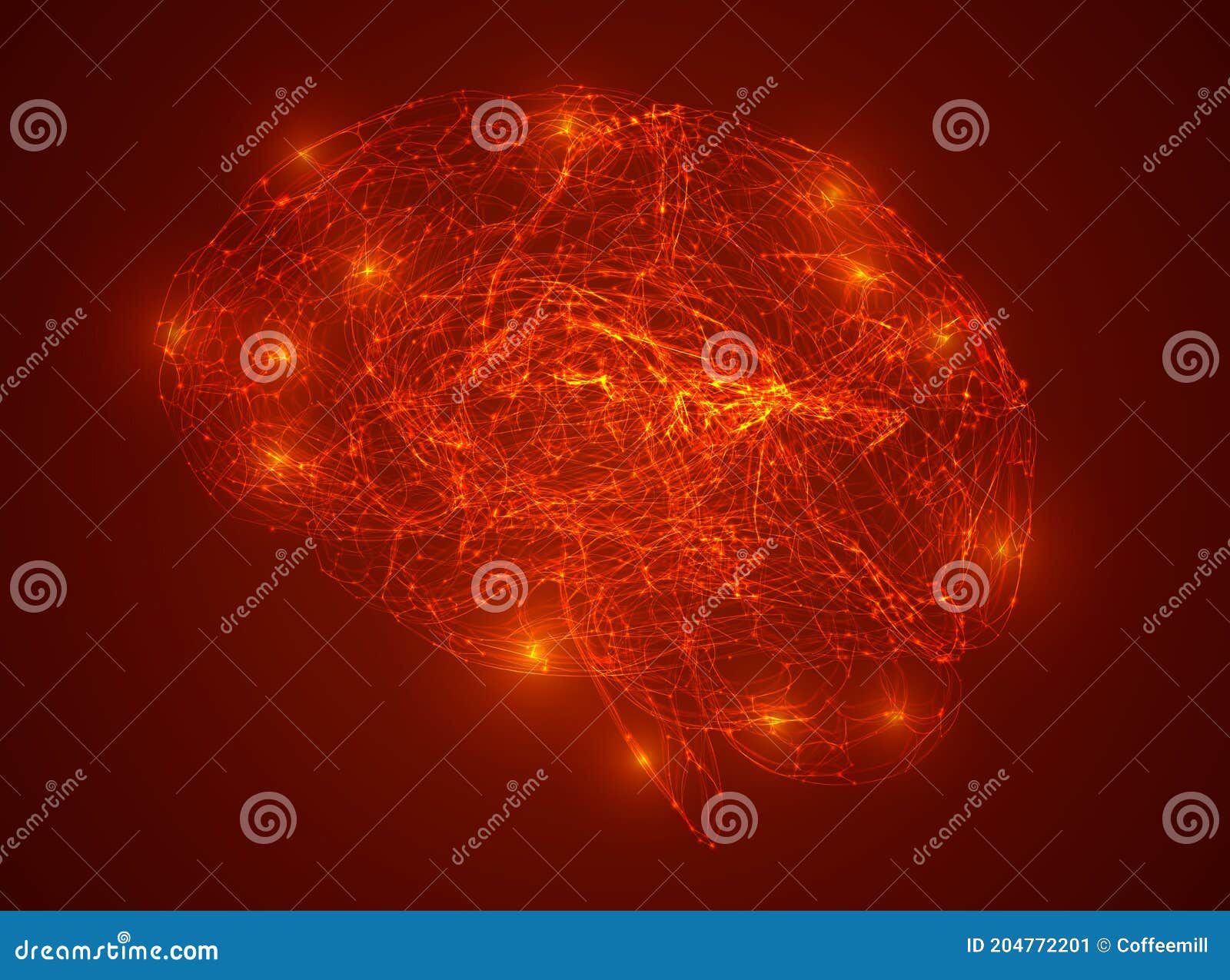 Vector Illustration, Three-dimensional Brain on a Dark Background Stock ...