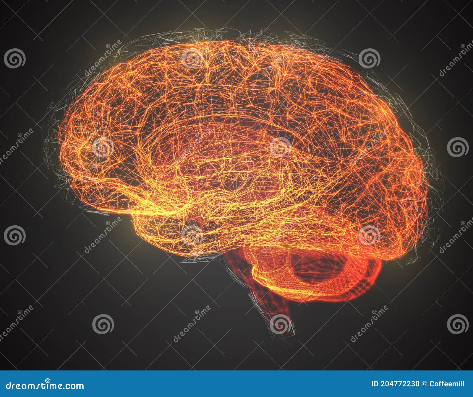Vector Illustration, Three-dimensional Brain on a Dark Background Stock ...