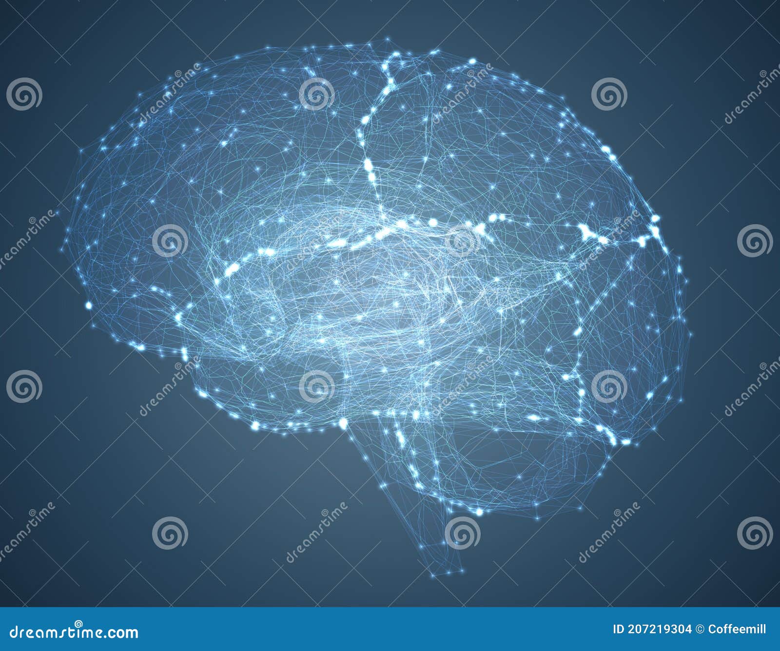 Vector Illustration, Three-dimensional Brain on a Dark Background Stock ...