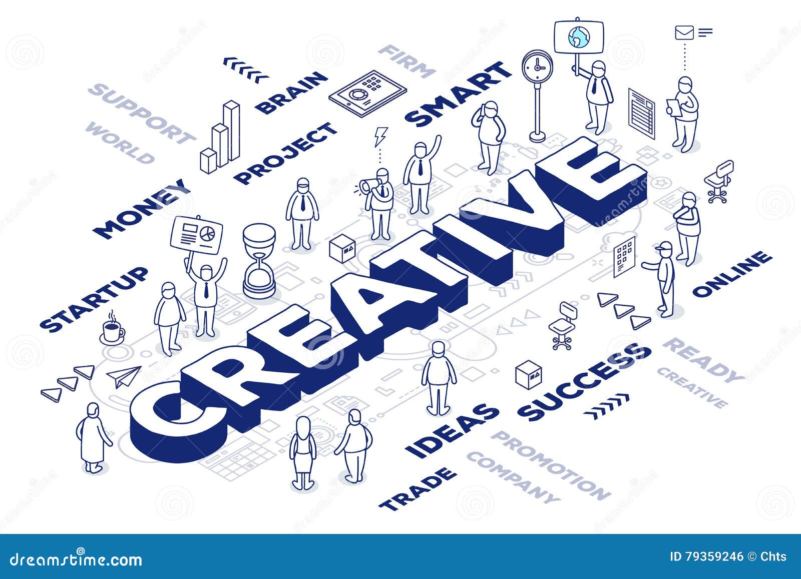 Vector Illustration of Three Dimensional Word Creative with People and ...
