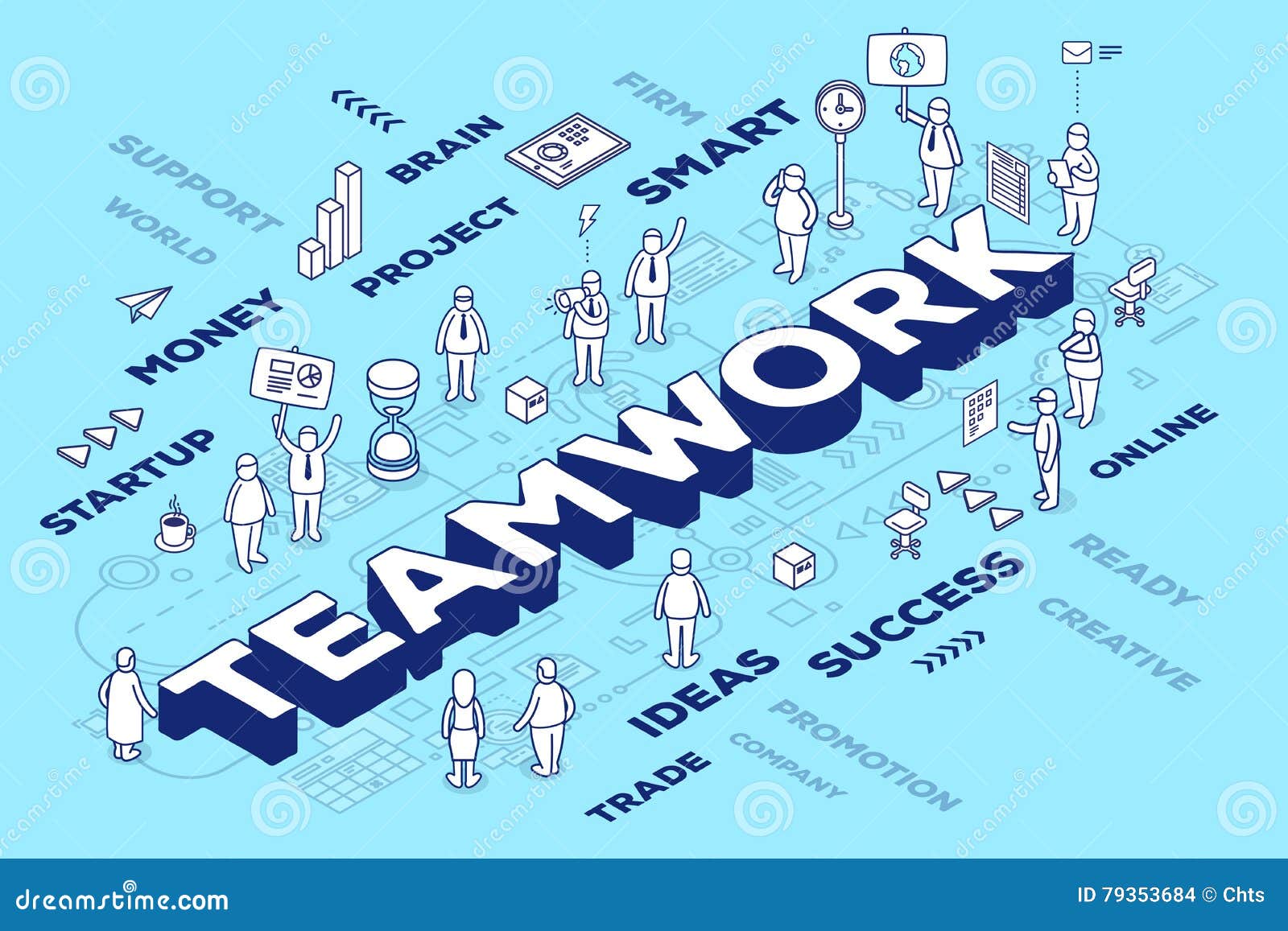 Vector Illustration of Three Dimensional Word Teamwork with People and ...