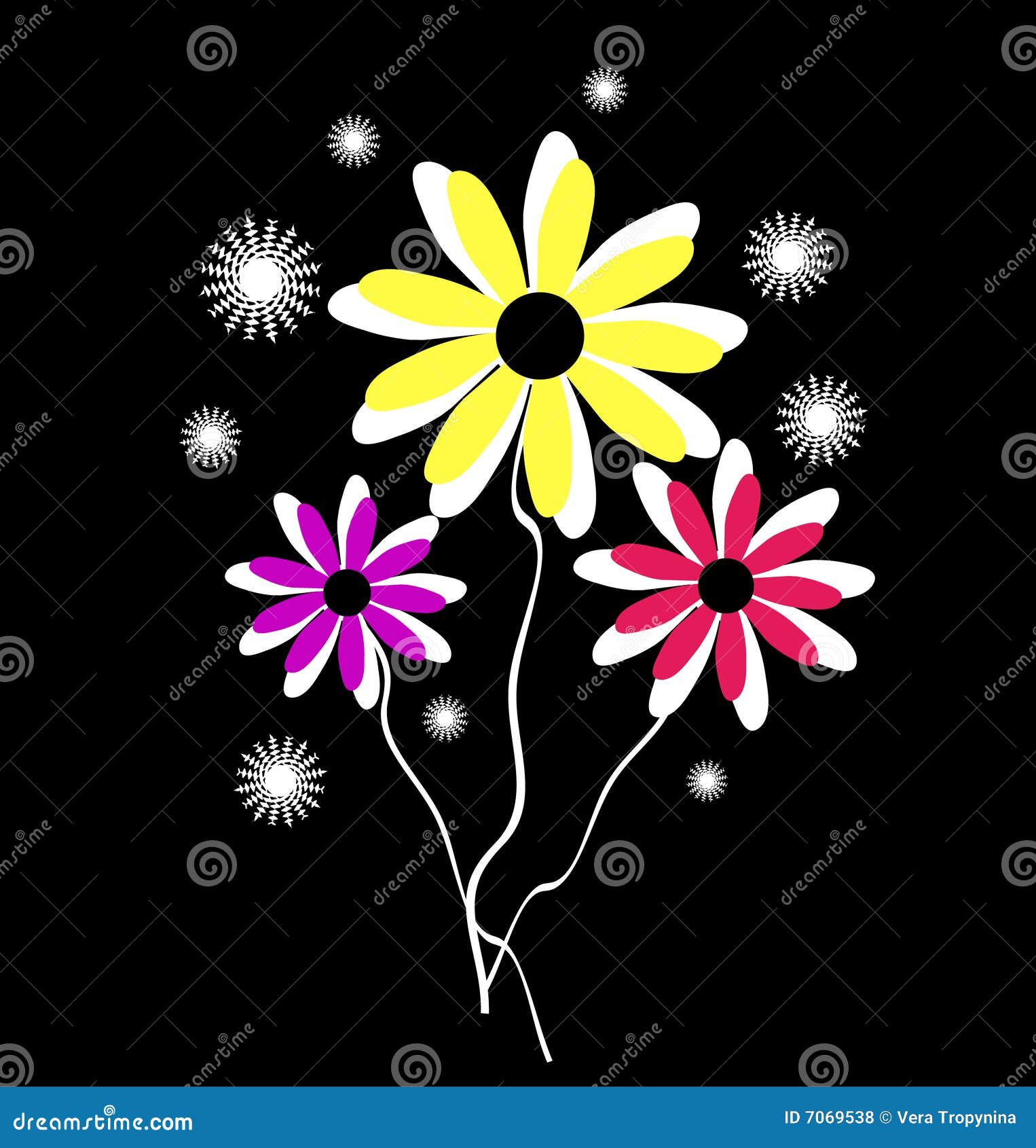 Vector Illustration of Three Flowers Stock Illustration - Illustration ...