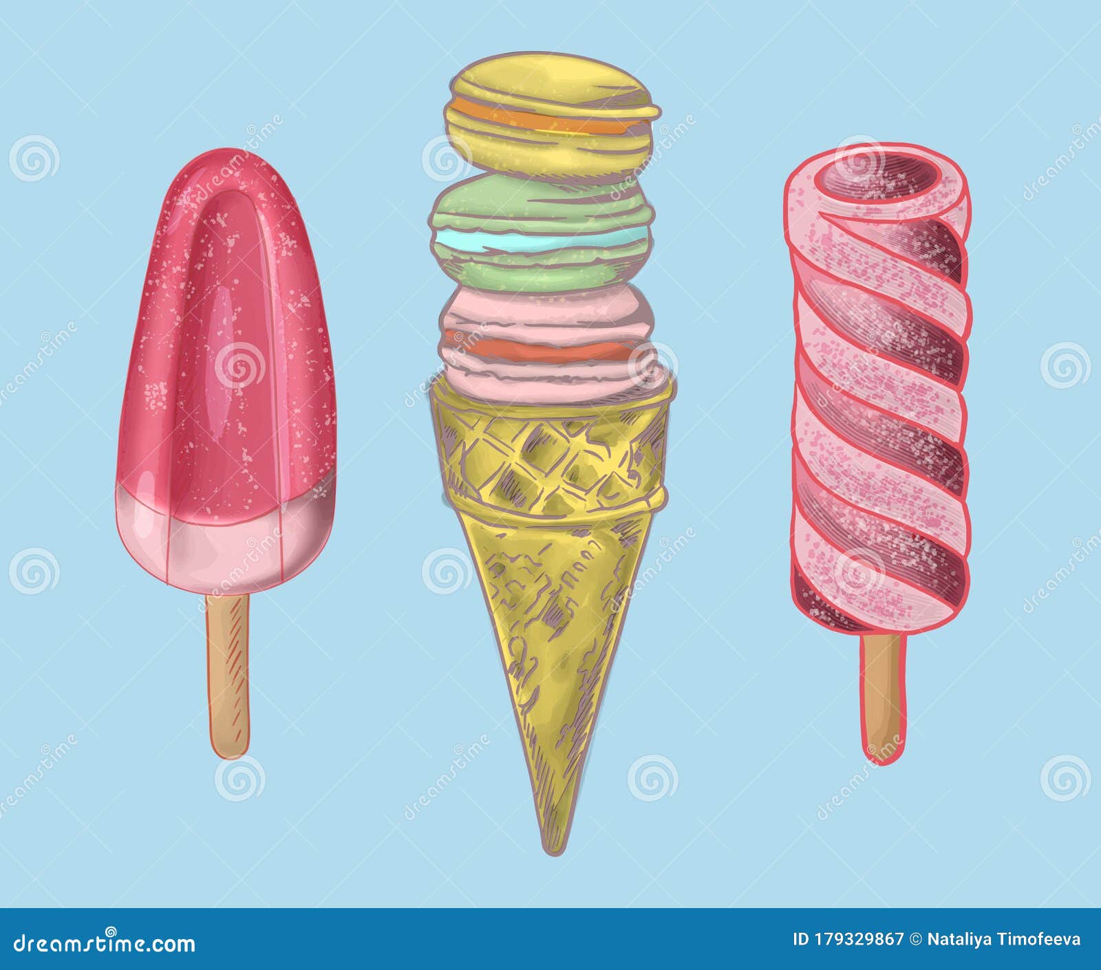 Vector Illustration of Three Ice Creams of Different Shapes and Sizes ...