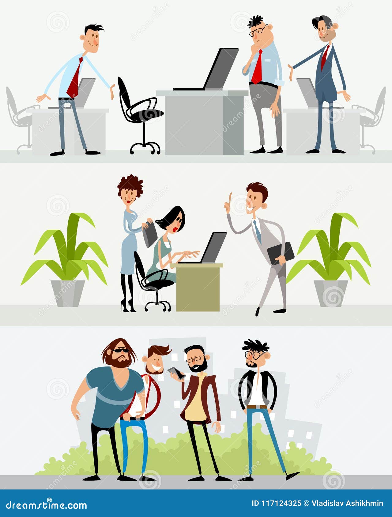 Three Scenes with Different Characters Stock Vector - Illustration of ...