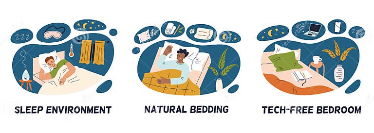 Vector Illustration of Three Sleep Related Habits, Creating a ...