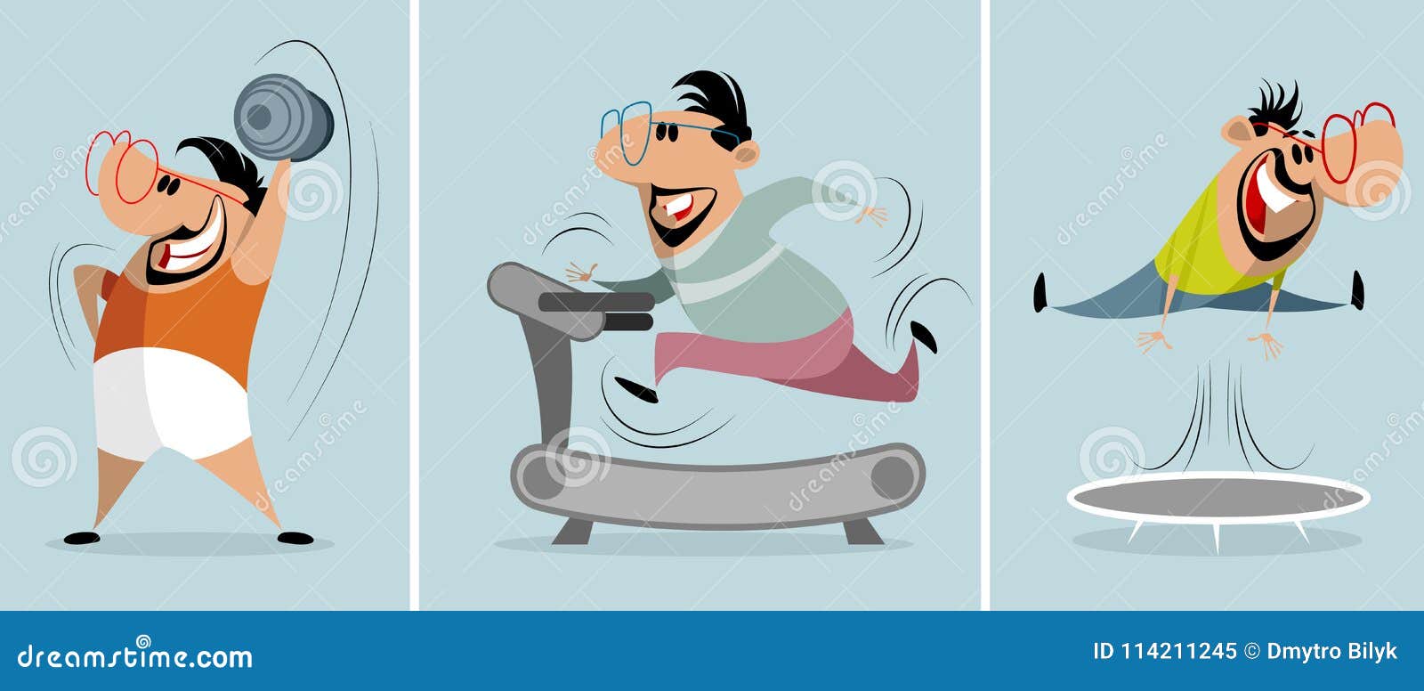 Three training men stock vector. Illustration of dumbbells - 114211245